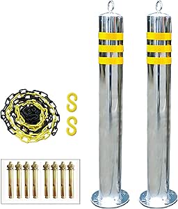 Amazon.com: 2 Bollard and 5m Barrier Chain Stainless Steel Security ...