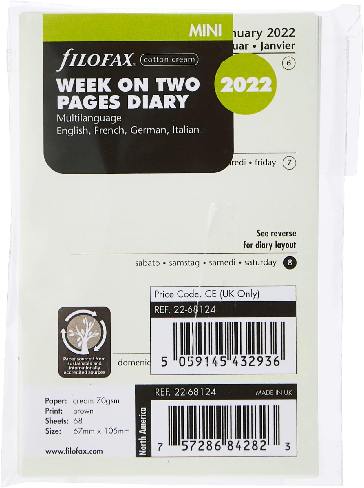 Filofax Mini week on two pages 4 language 2024 diary refill,White ...