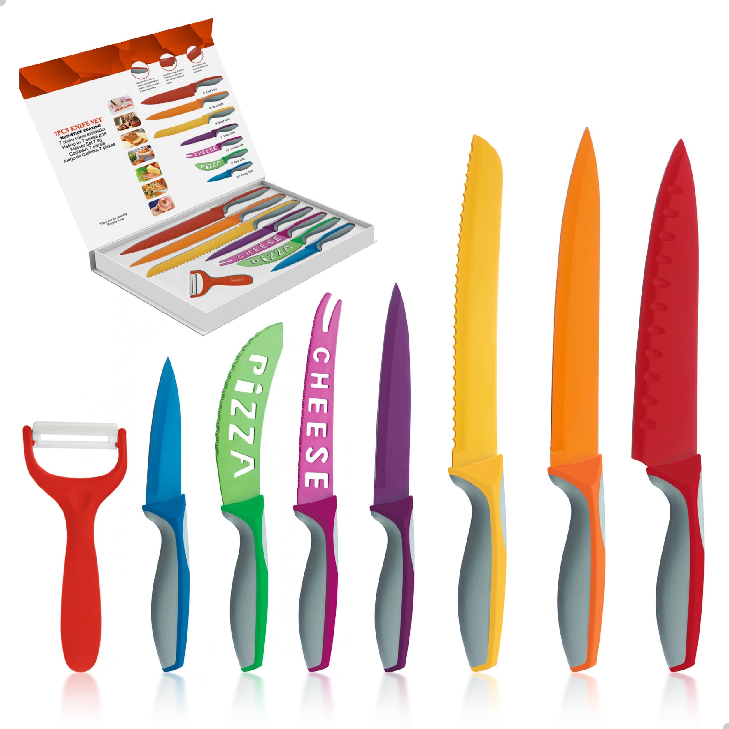 Amazon.com: BAUZA 7 Piece Rainbow Knife Set, Colorful Knife Set, 7 ...