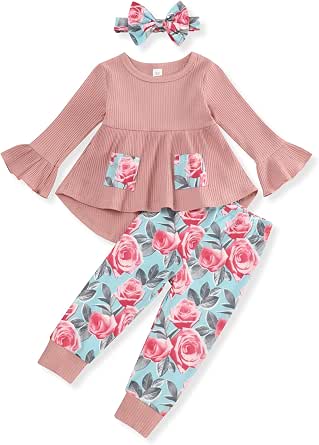 Amazon.com: bilison Toddler Baby Girl Clothes Solid Color Flared Sleeve ...
