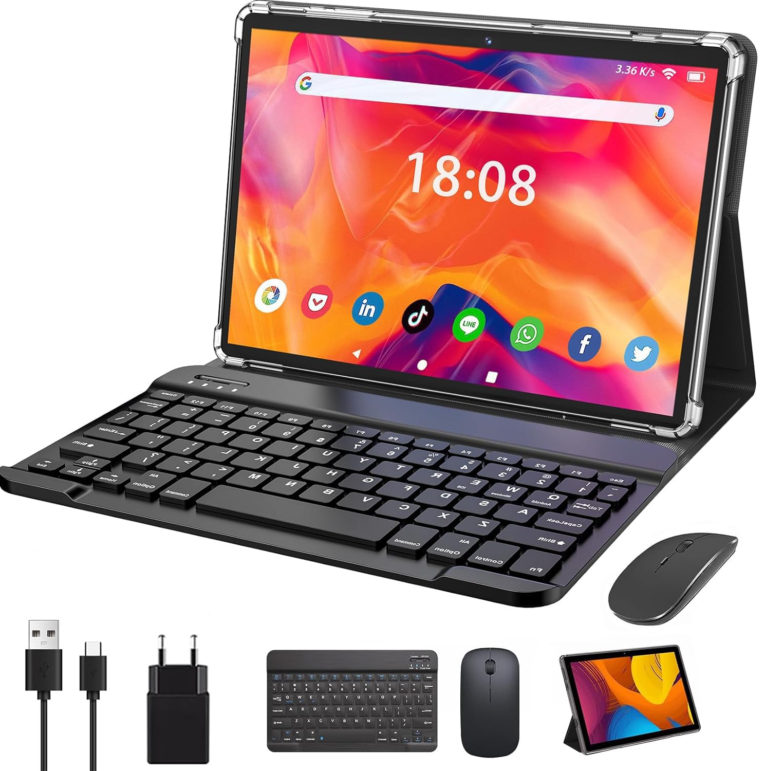 10,36 polegadas Tablet com Caso, Teclado e Mouse, Android 12 Tablet ...
