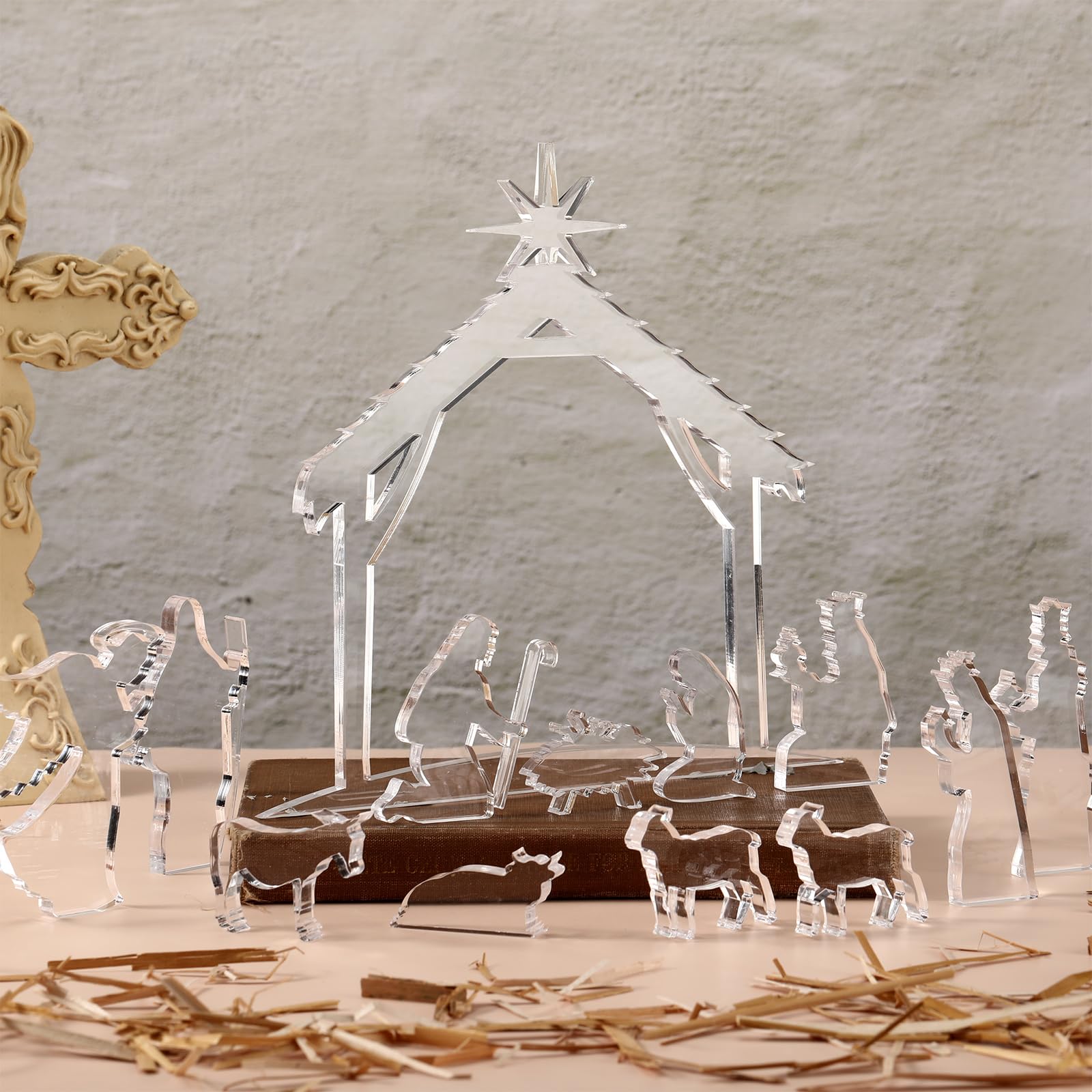 Amazon.com: Yousoontic 13 Pcs Clear Christmas Nativity Set Acrylic ...