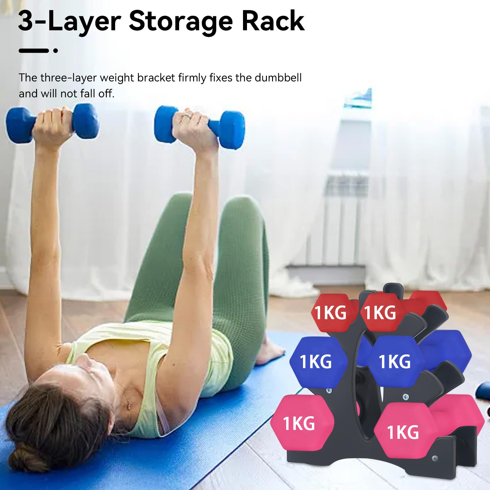Snapklik.com : Dumbbell RackWithout Weight, 3 Tier 23x225x85cm Dumbbell ...