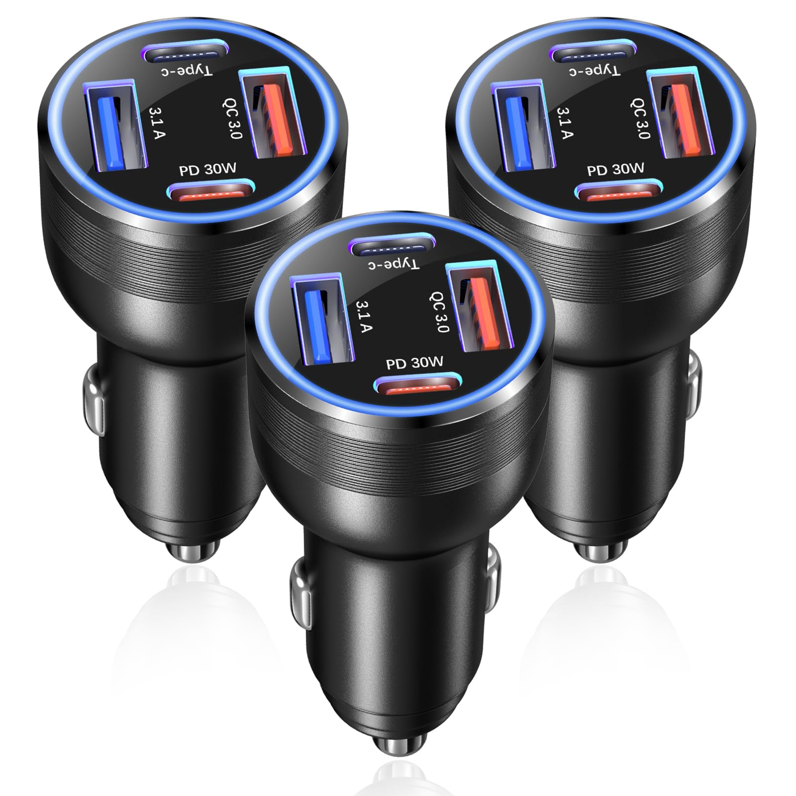 Amazon.com: USB C Car Charger, OKRAY 3-Pack 4-Port 65W Fast Charging PD ...