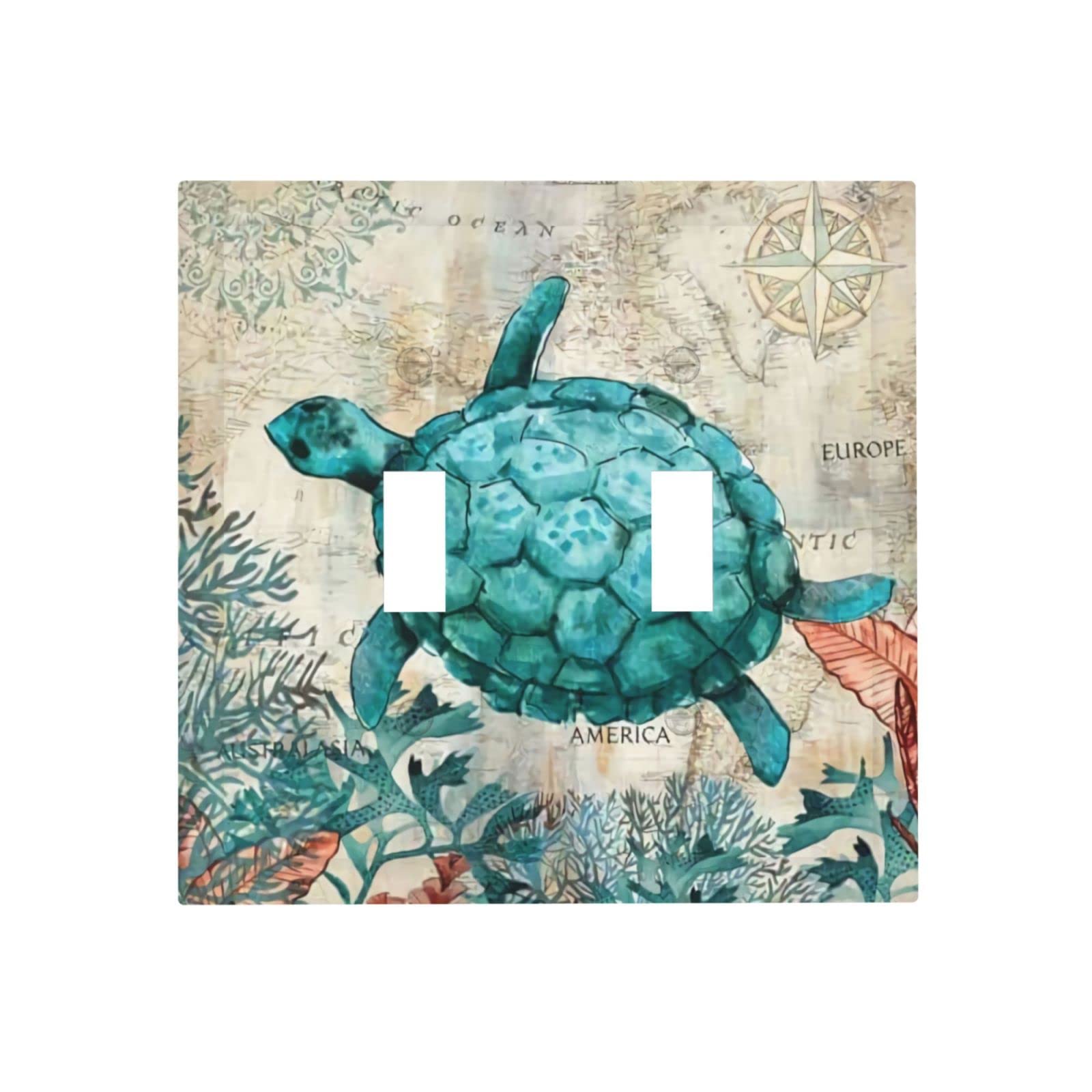 Nautical Biological Sea Turtles 2 Gang Light Switch Cover Decorative ...