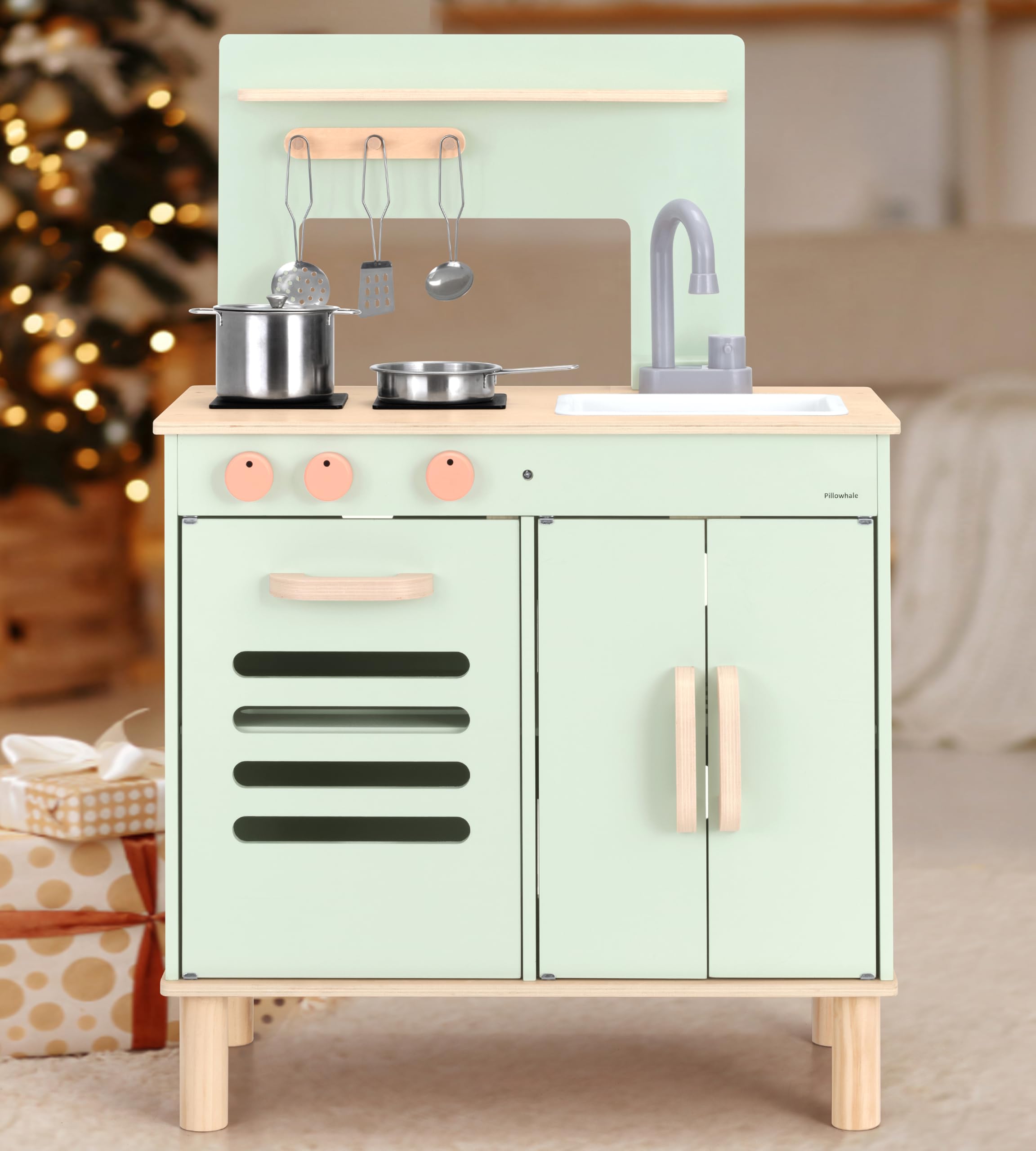 Amazon.com: Pillowhale Play Kitchen for Kids, Wooden Toy Kitchen with ...