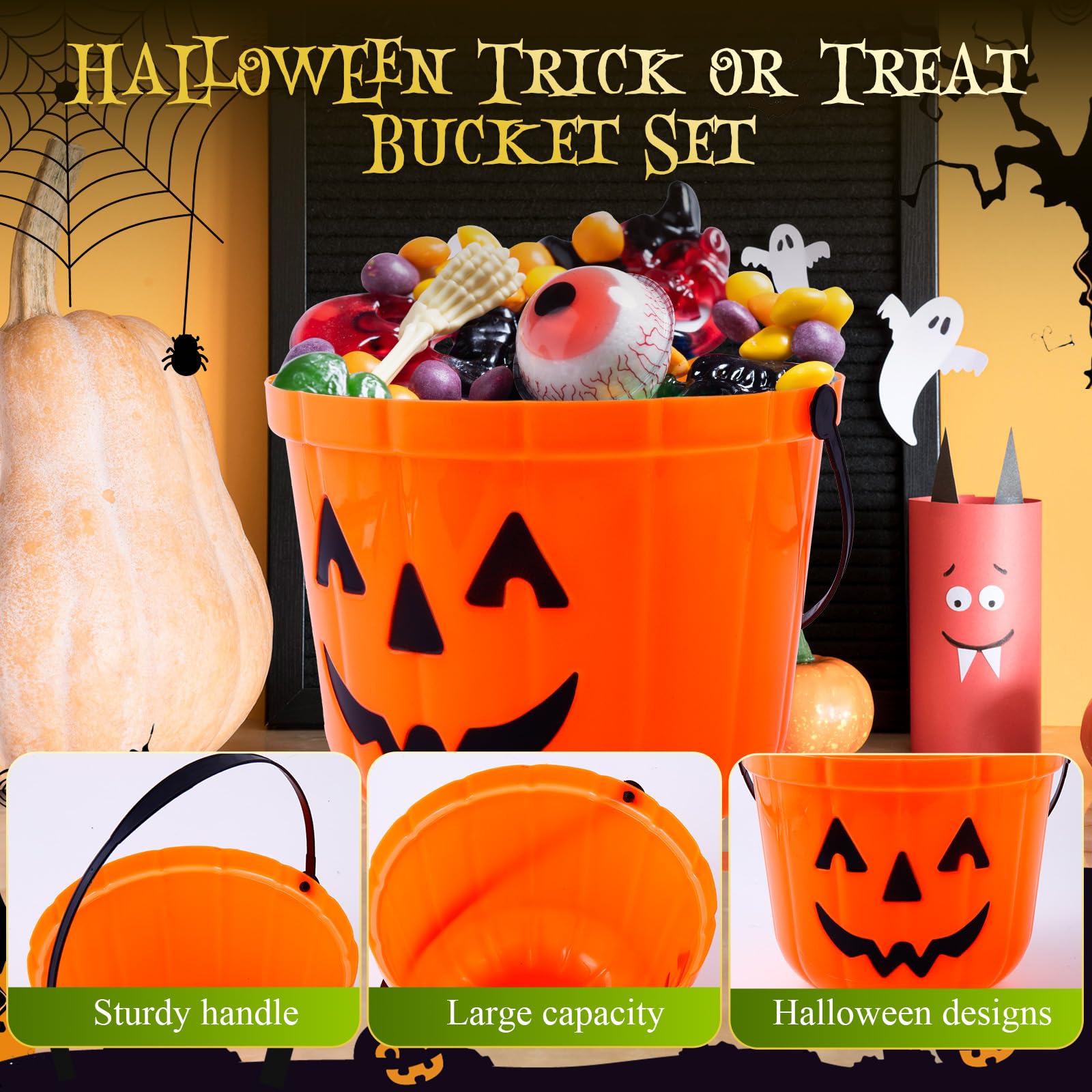 Snapklik.com : 12 Pcs Halloween Pumpkin Candy Bucket Gift For Kids ,7. ...