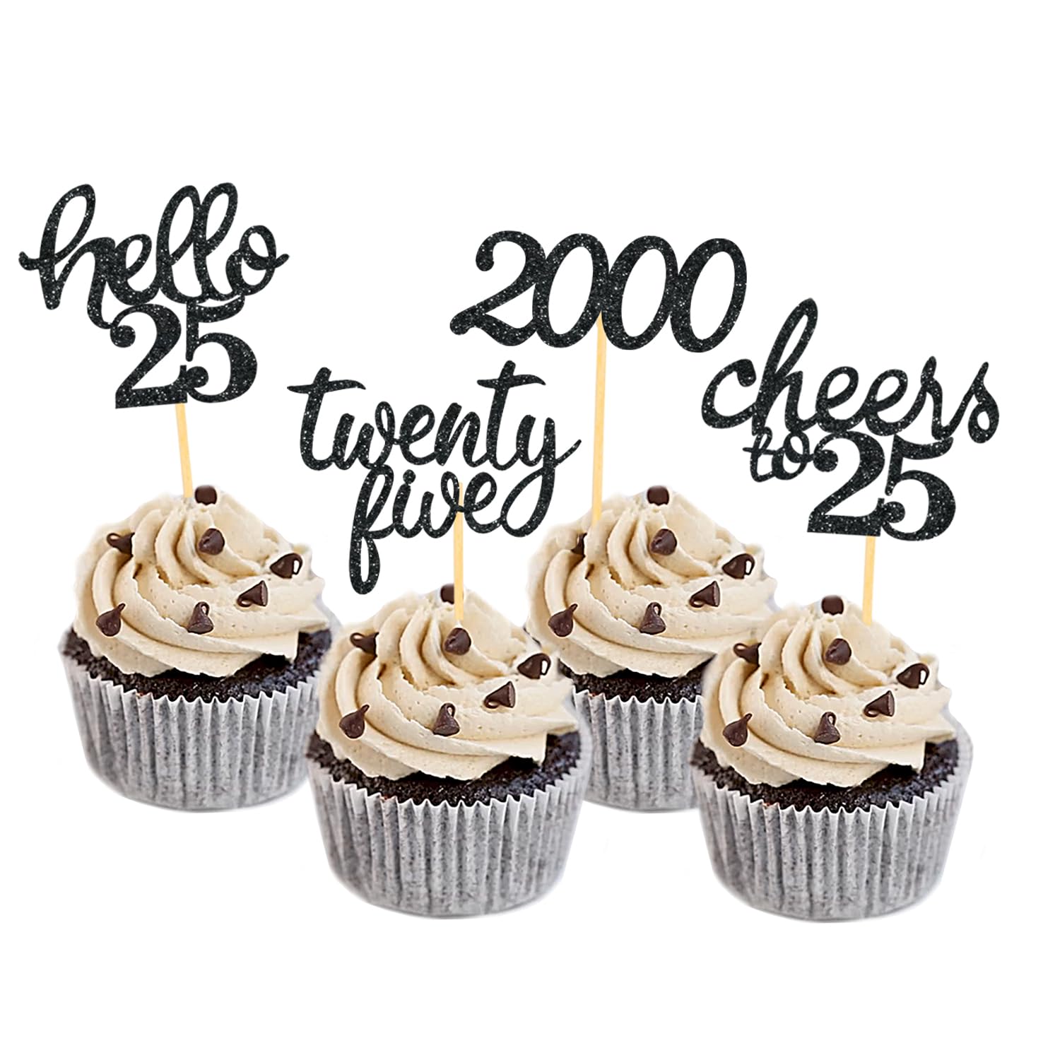 Amazon.com: 24Pcs Glitter 25th Birthday Cupcake Toppers, Hello 25th ...