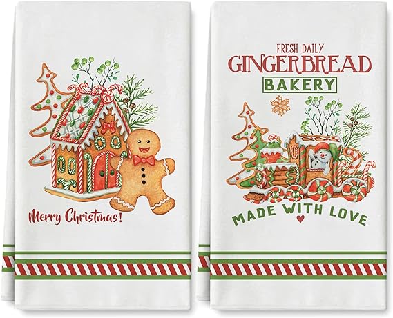 Amazon.com: AnyDesign Christmas Gingerbread Kitchen Dish Towels 18 x 28 ...