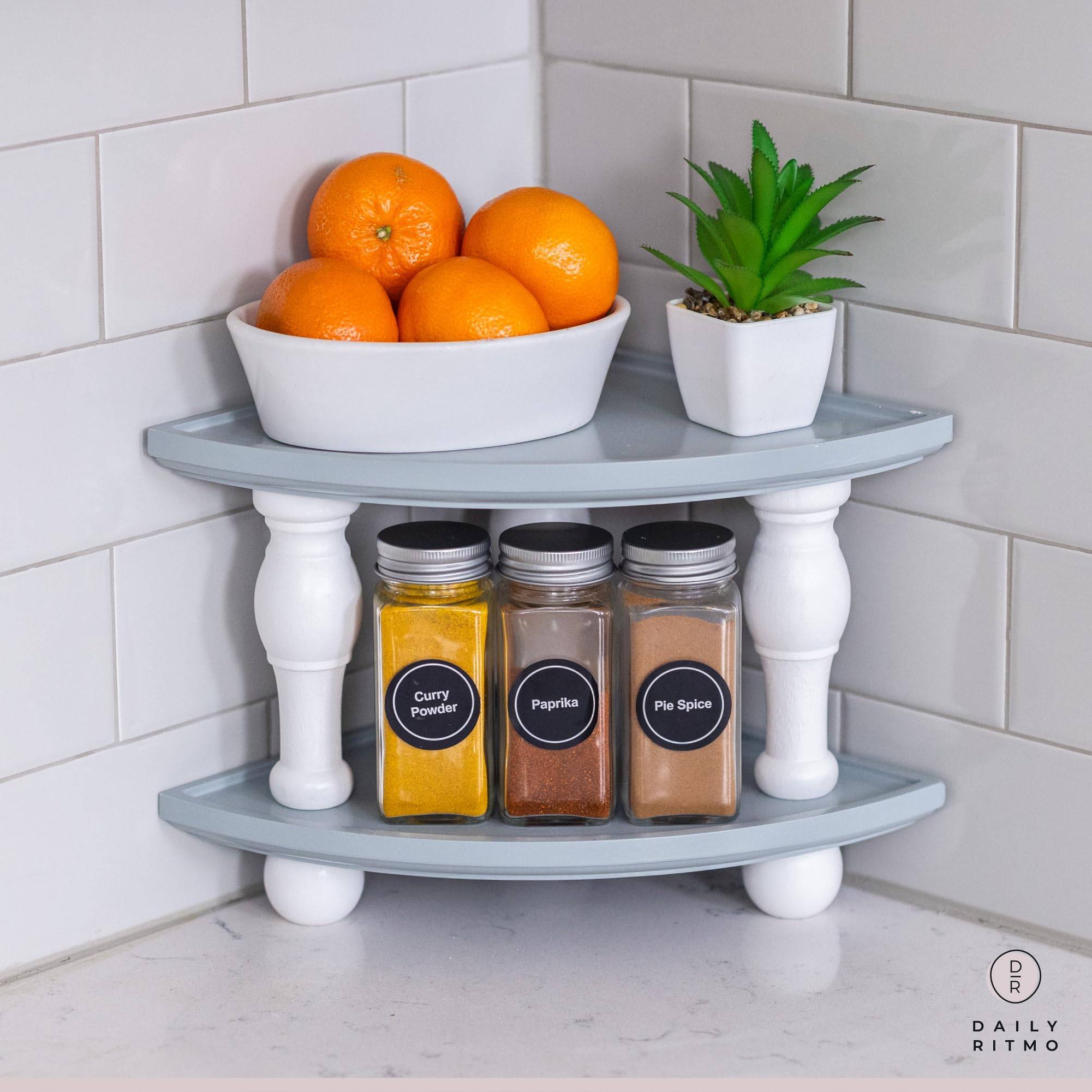 Amazon.com: DAILY RITMO Corner Counter Wood Shelf | Grey White ...