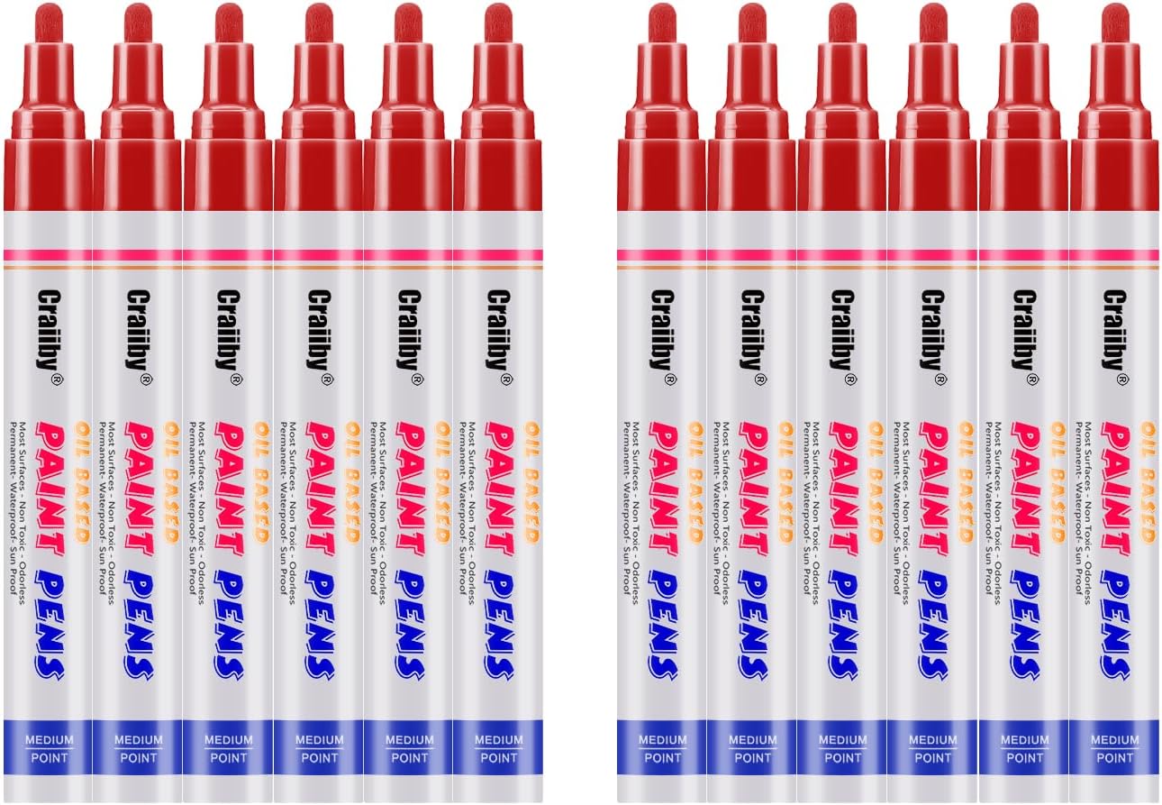Amazon.com: Red Paint Markers, 12 Pack Oil-Based Waterproof Quick Dry ...