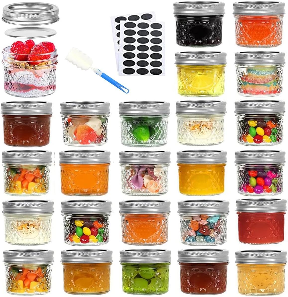 KITment 24 Pack Mini Mason Jars, 4oz Wide Mouth Glass Canning Jars with ...