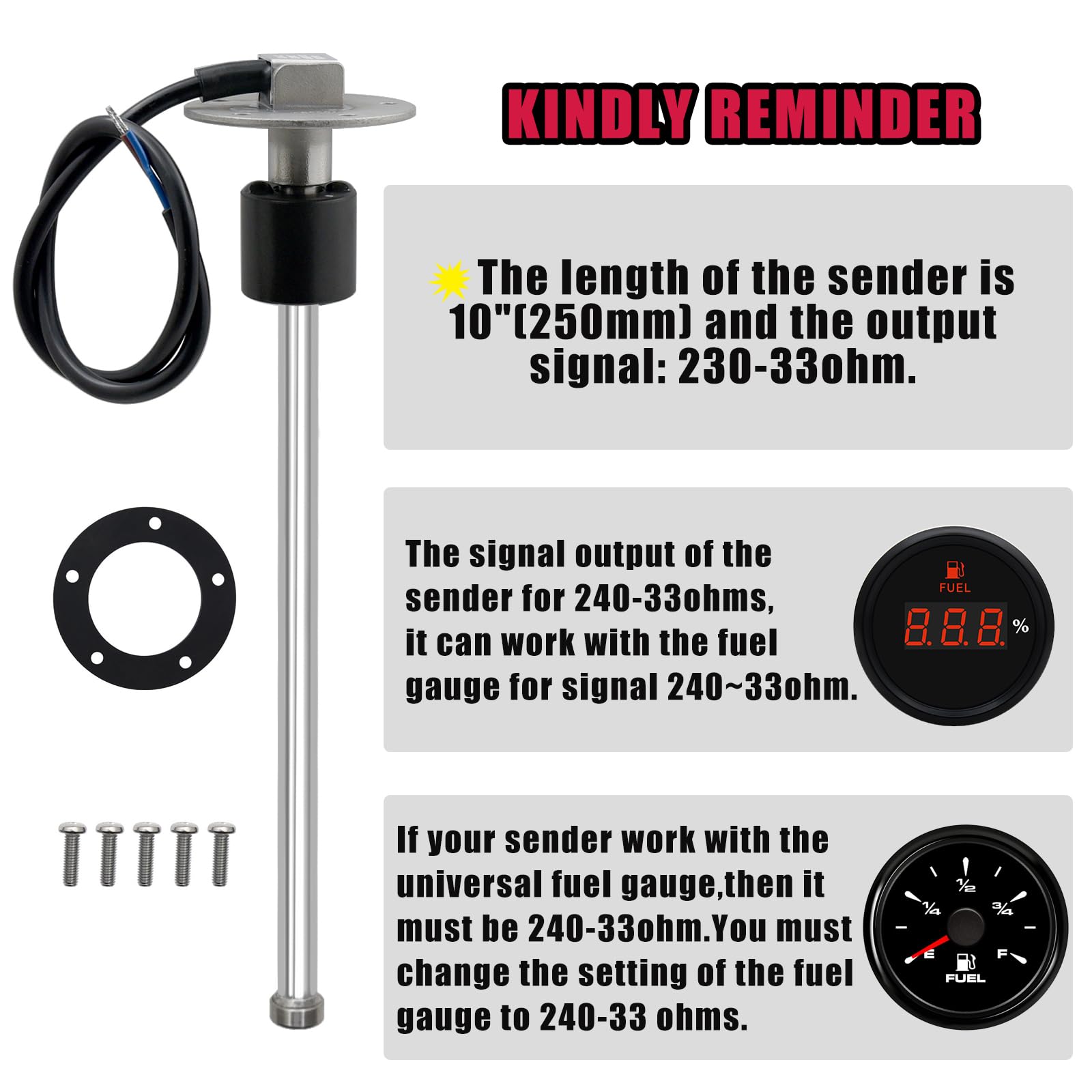 Snapklik.com : 240-33ohms 10 Boat Fuel Sending Unit Marine Sending ...