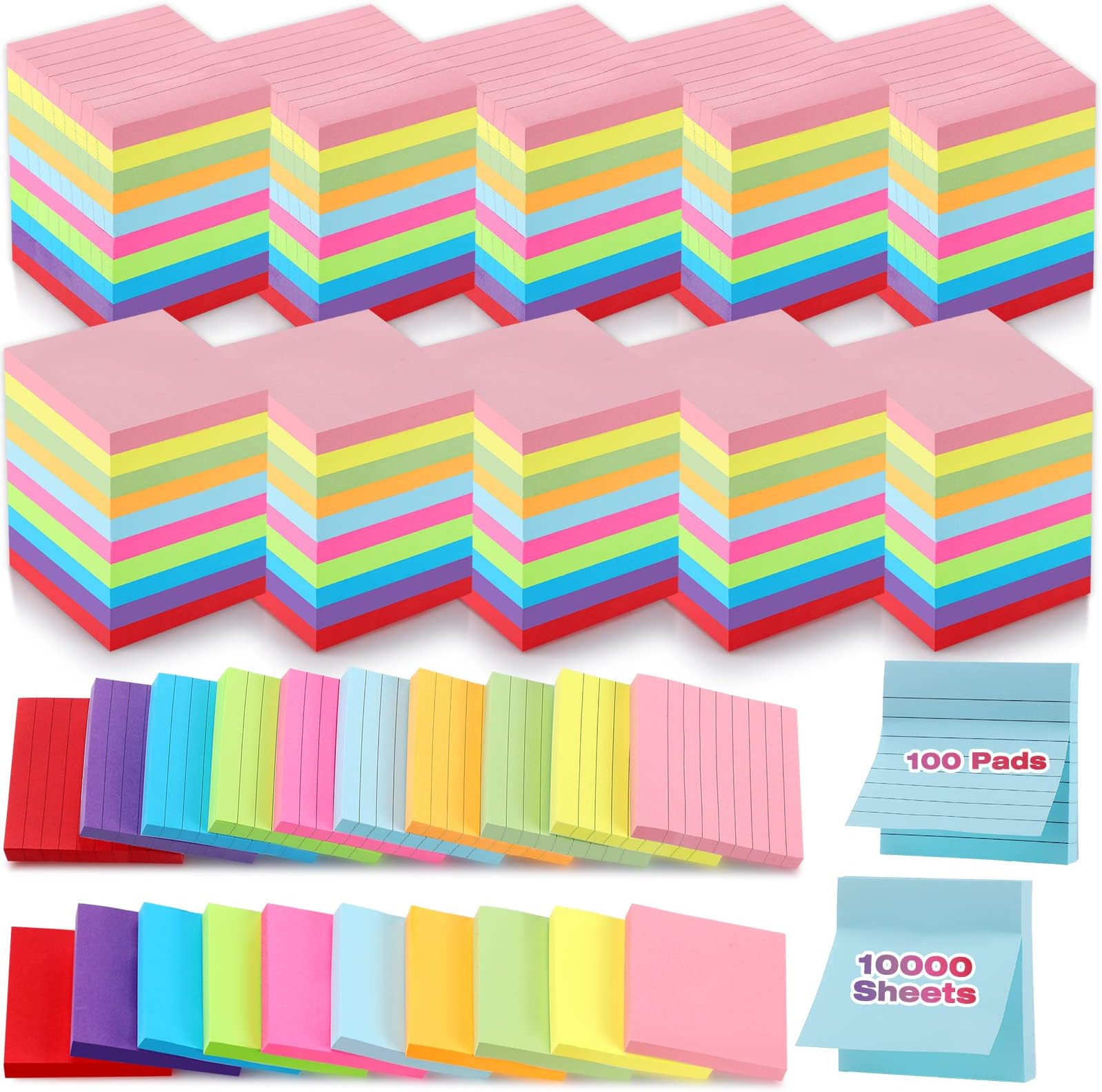 Amazon.com : Fuutreo 100 Pad 10000 Sheet Sticky Notes Bulk 3 x 3 Inch ...