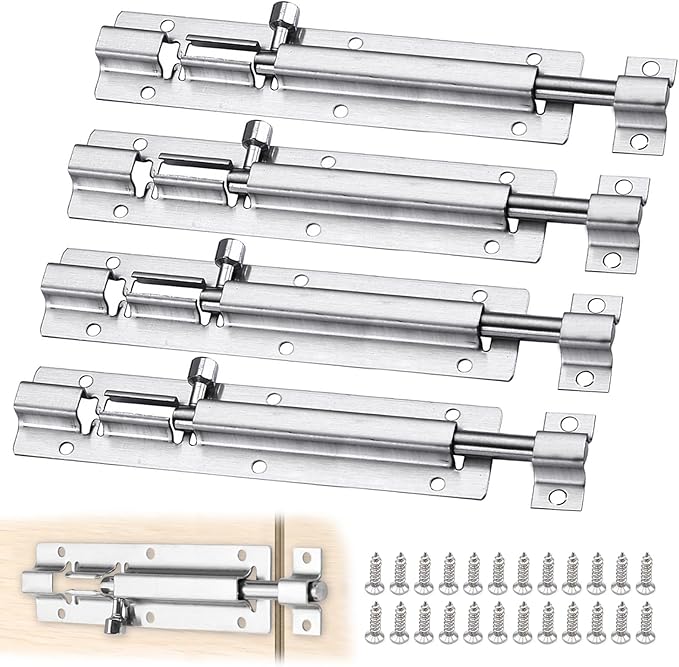 Door Security Slide Latch Lock, 4PCS 6 Inch Stainless Steel Sliding ...