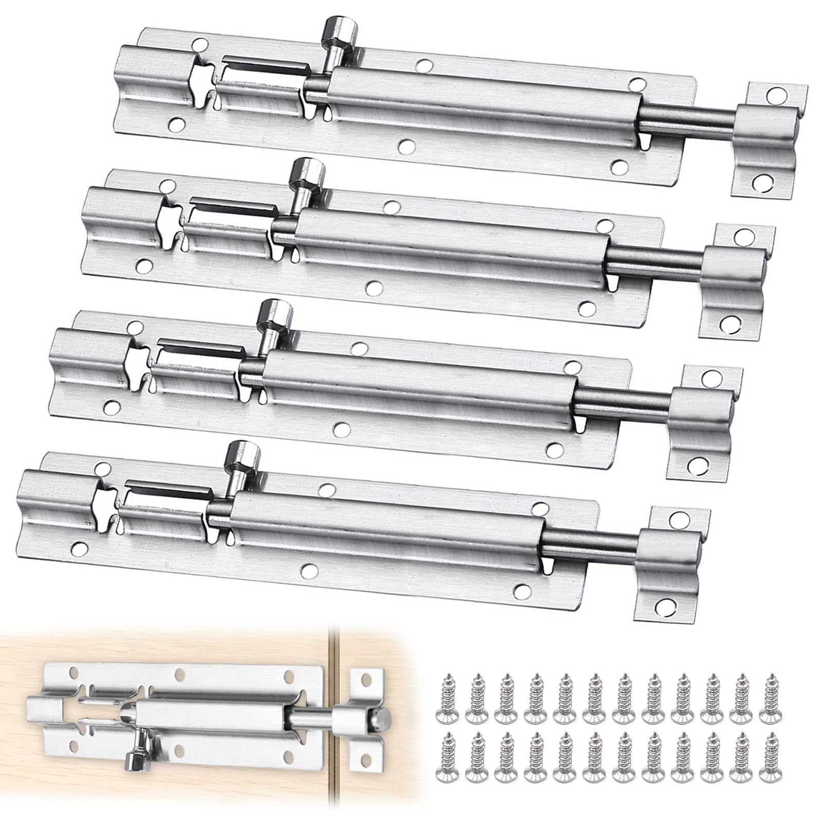 Door Security Slide Latch Lock, 4PCS 6 Inch Stainless Steel Sliding ...