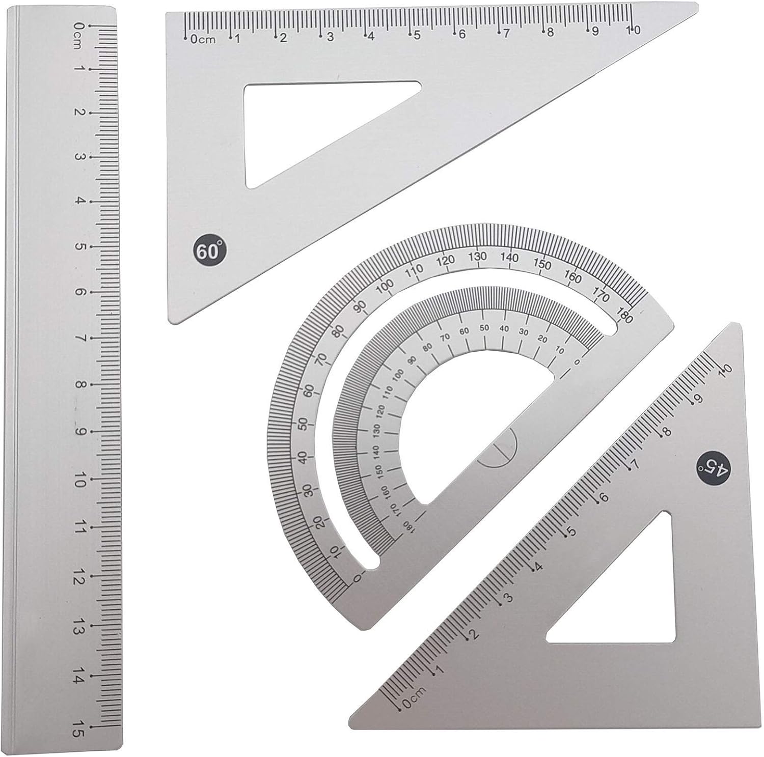 Accod Aluminum Alloy Ruler Set Math Ruler Geometry Tool Set Scale Ruler ...