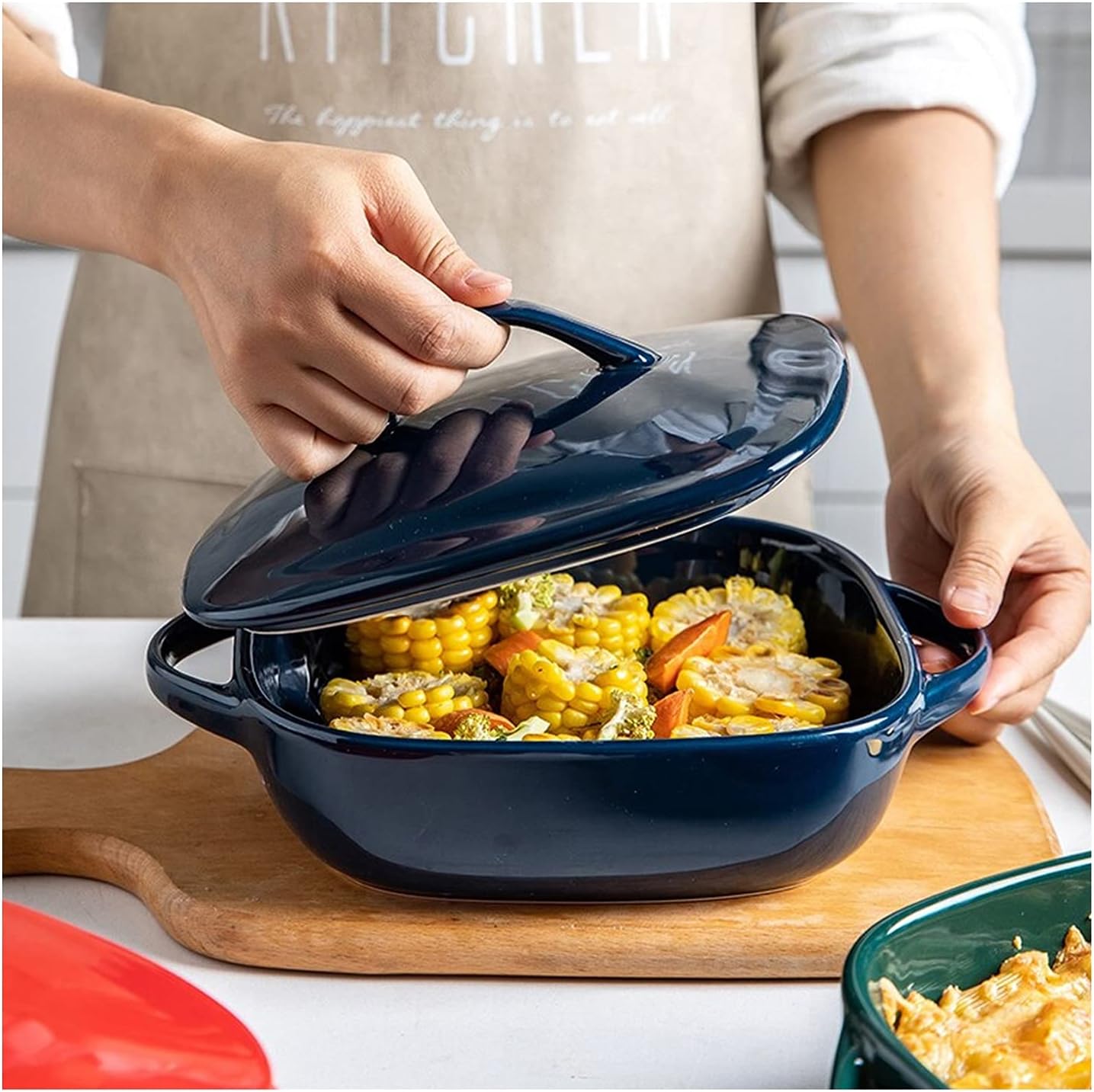 Amazon.com: Baking tray Ceramic Casserole Dish with Lid, Covered Square ...