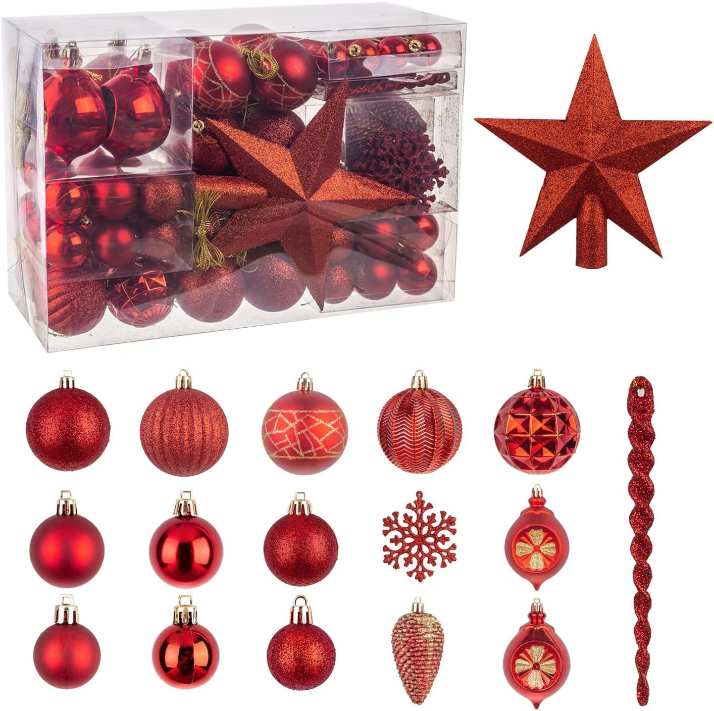 Amazon.com: NJN 100pcs Assorted Christmas Ornaments Set, Shatterproof ...