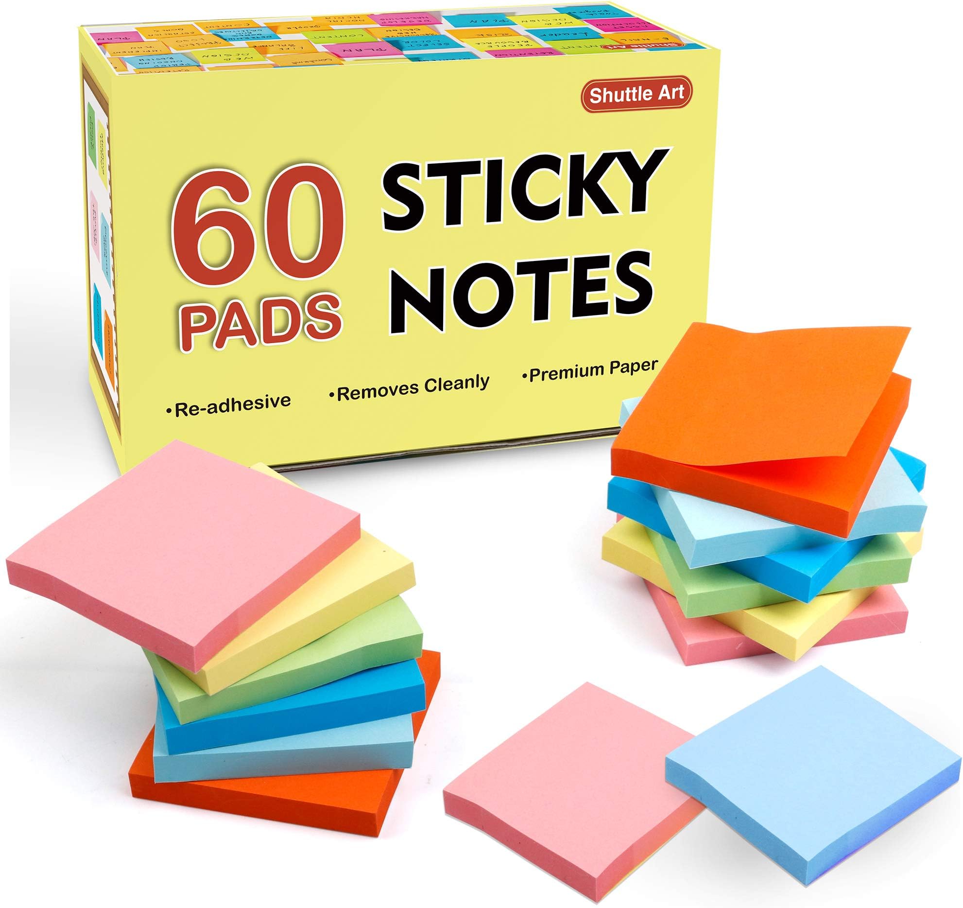 Sticky Notes, Shuttle Art 60 Pads Bright Stickies, 6 Assorted Colors ...