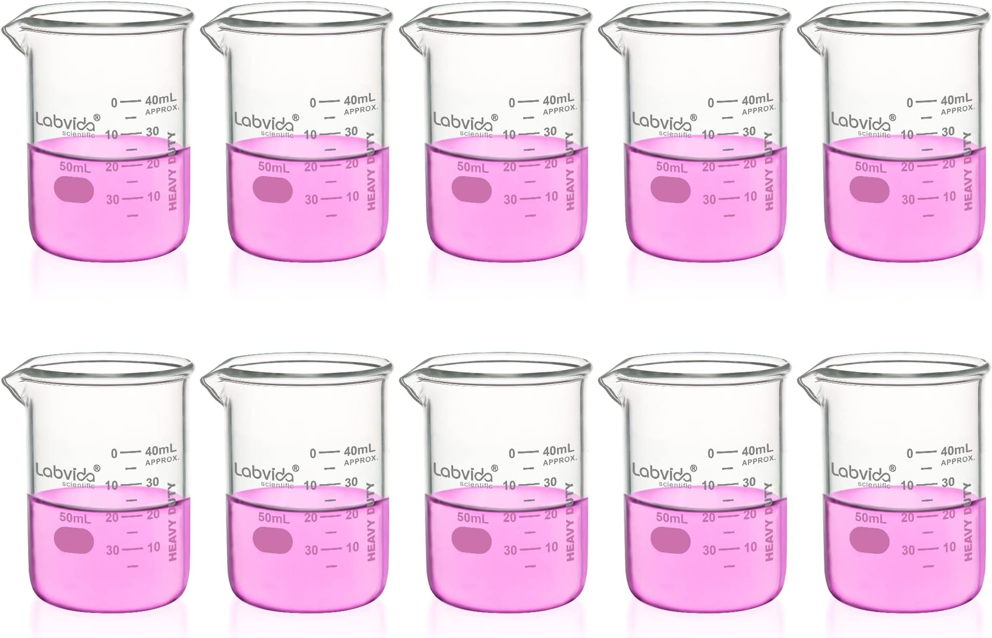 Labvida Heavy Duty Glass Beakers set 10 pcs of Vol.50ml thick-walled ...