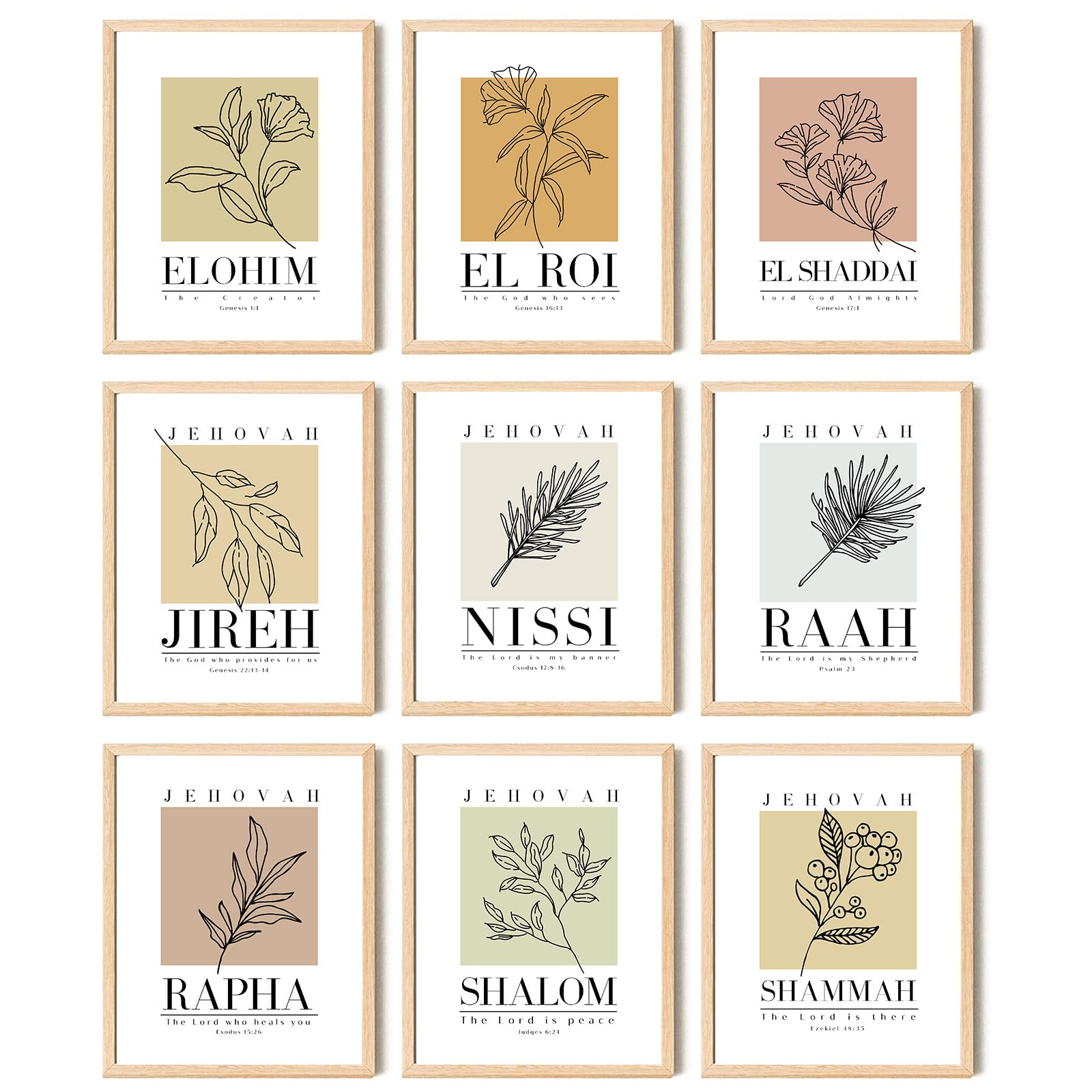 Amazon.com: Aroutde 9Pcs Hebrew Names of God Poster Christian Canvas ...