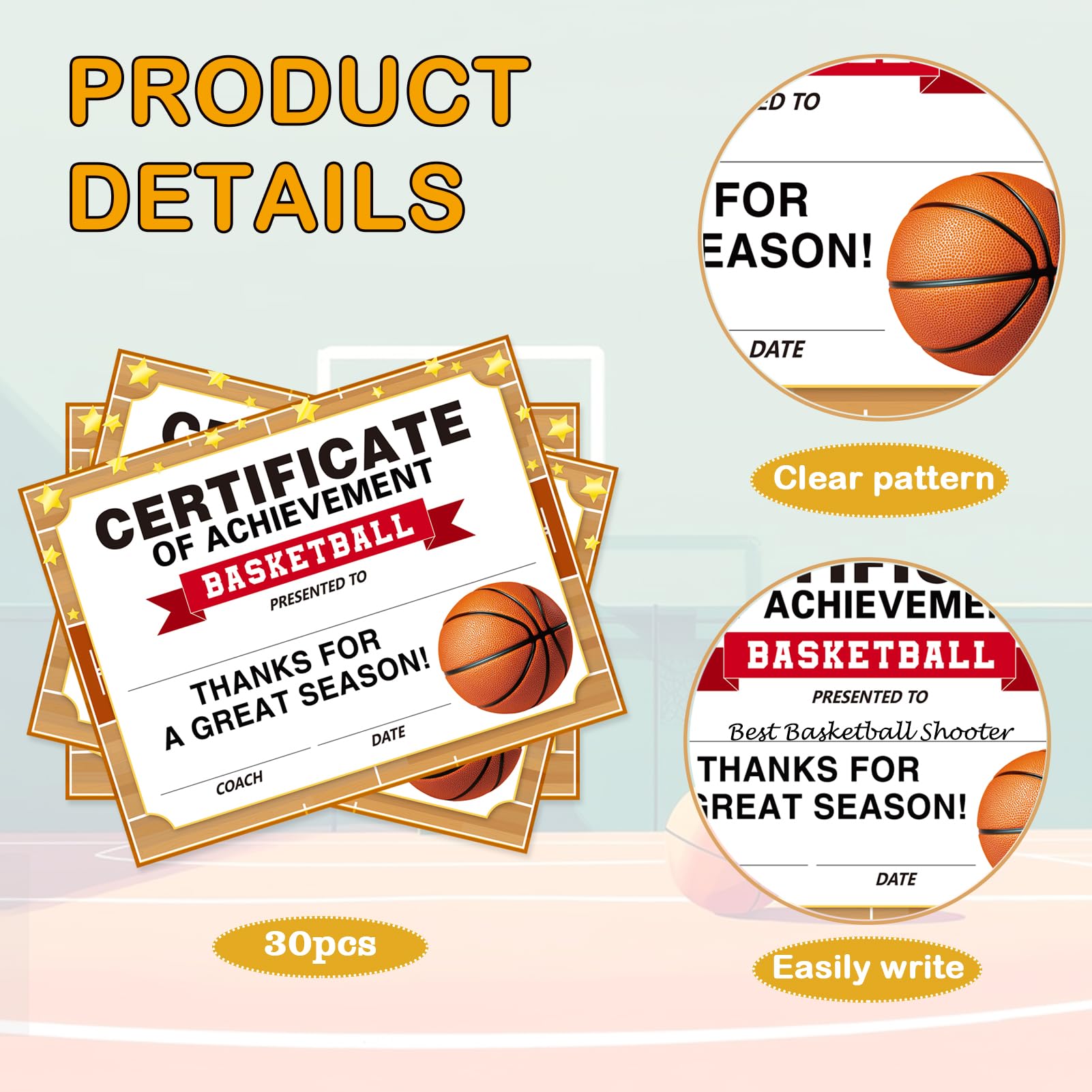 Snapklik.com : Basketball Achievement Award Certificates - 30 ...