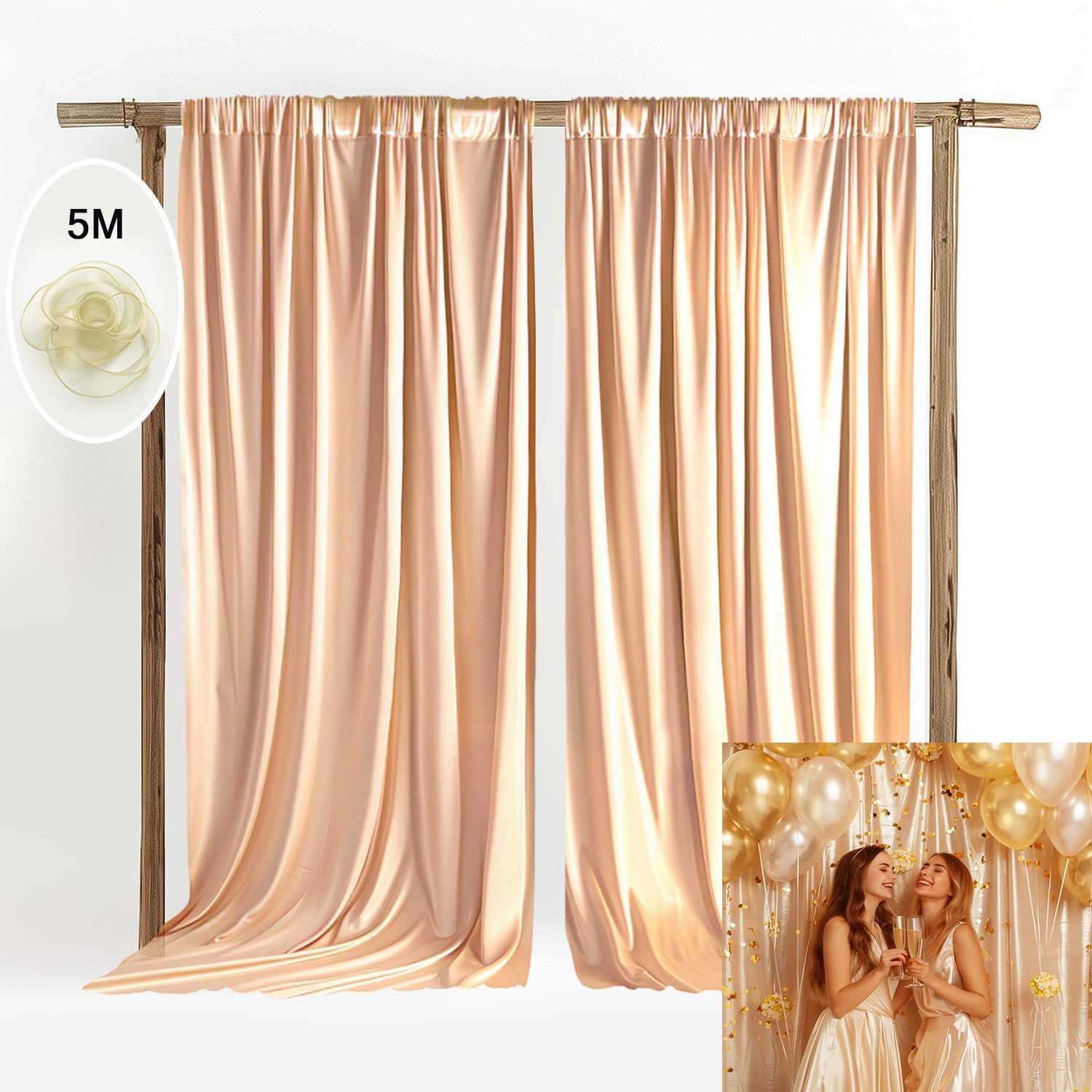 Amazon.com : QICAIYUN 10x10ft Champagne Photo Curtains Backdrops ...