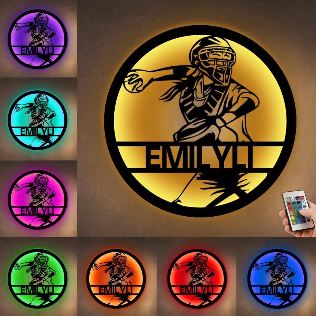 Personalized Softball Player Metal Sign With LED Light,Custom Name ...