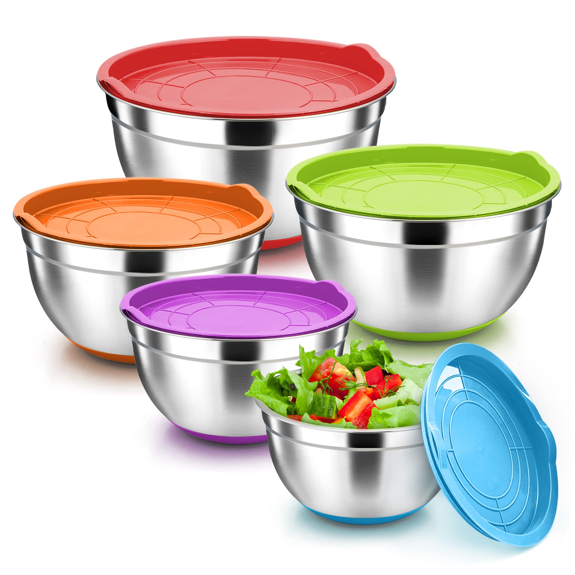 Herogo Mixing Bowl, 5-Piece Stainless Steel Salad Bowl Set with ...
