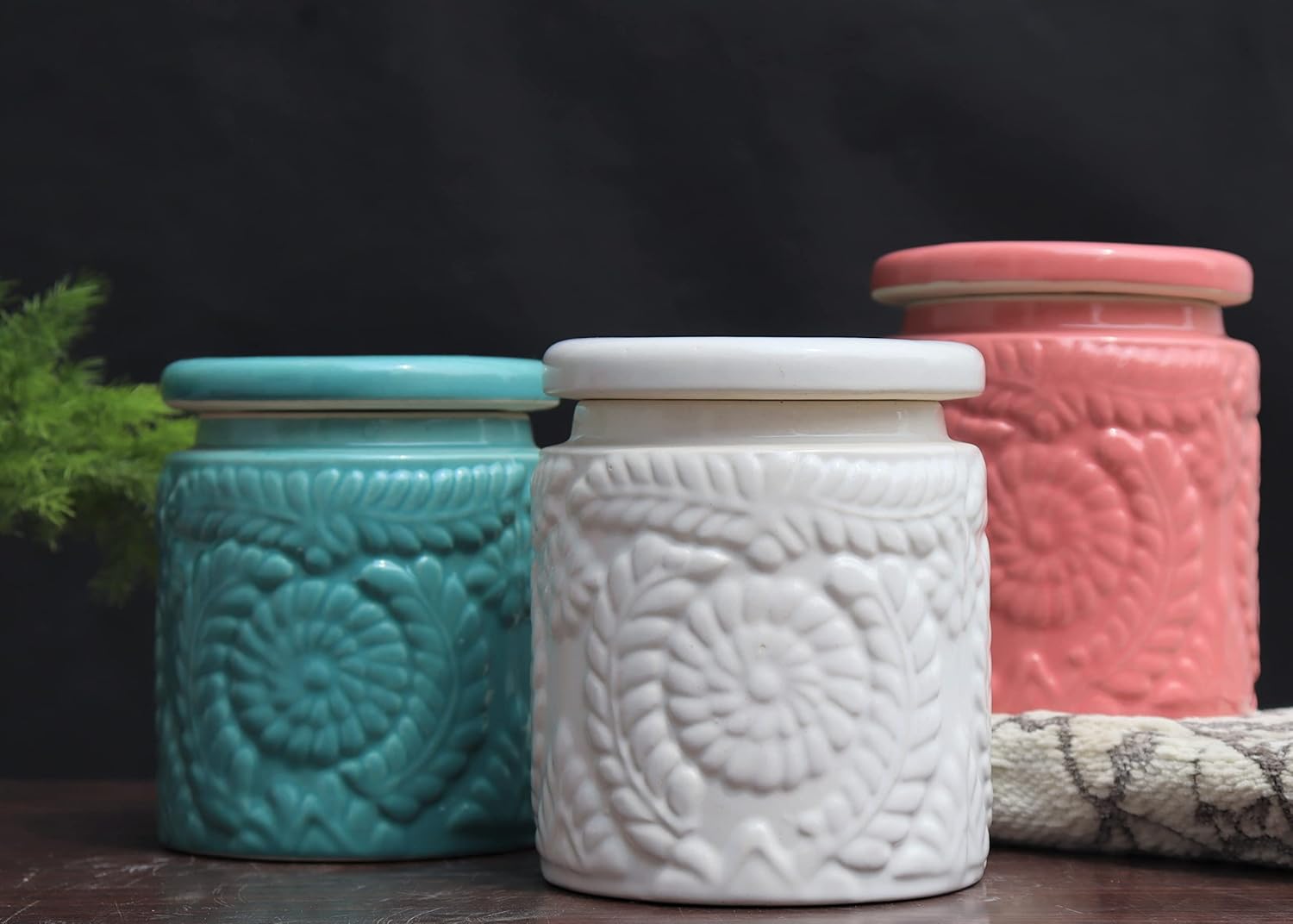 Buy the shelf Ceramic Handcrafted Multi Utility Storage Jars with Lid ...