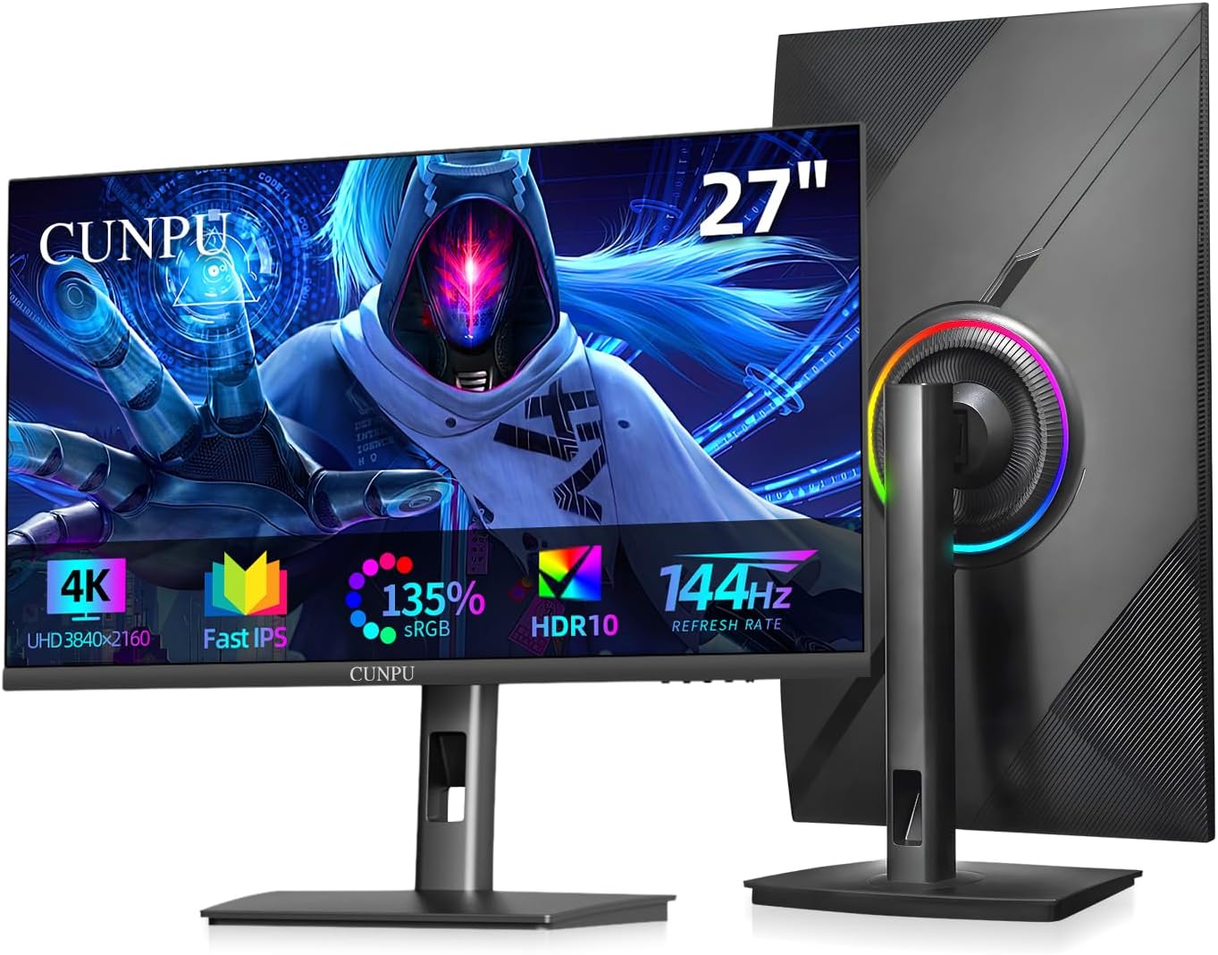 Amazon.com: CUNPU 27 Inch 4K 144Hz Gaming Monitor, UHD 3840x2160 Fast IPS Panel PC Monitor, 1ms ...