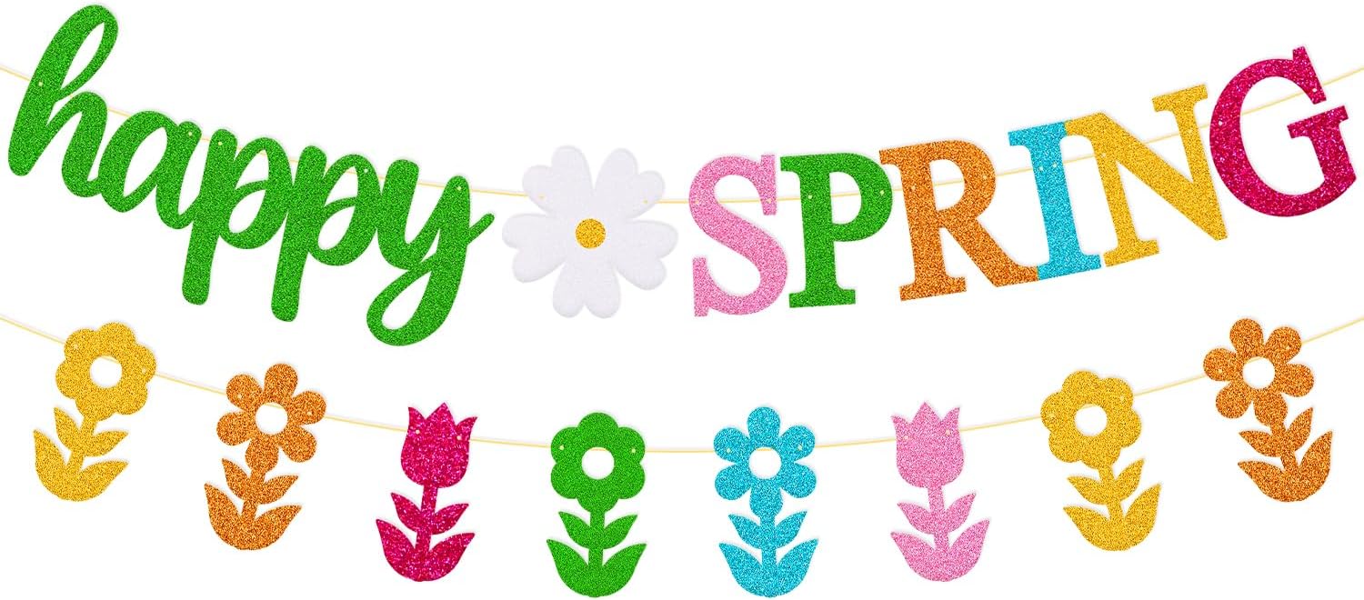 Amazon.com: BZBAIS Hello Spring Banner Colorful Spring Break Paper ...