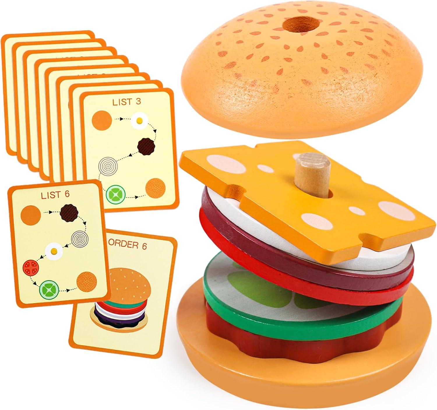 Amazon.com: Kizh Wooden Burger Sorting Stacking Toy for Toddlers ...