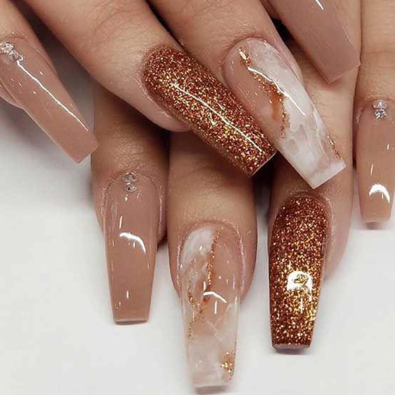 Amazon.com: YoYoee Coffee color Press On Nails Coffin Long Fake Nails ...