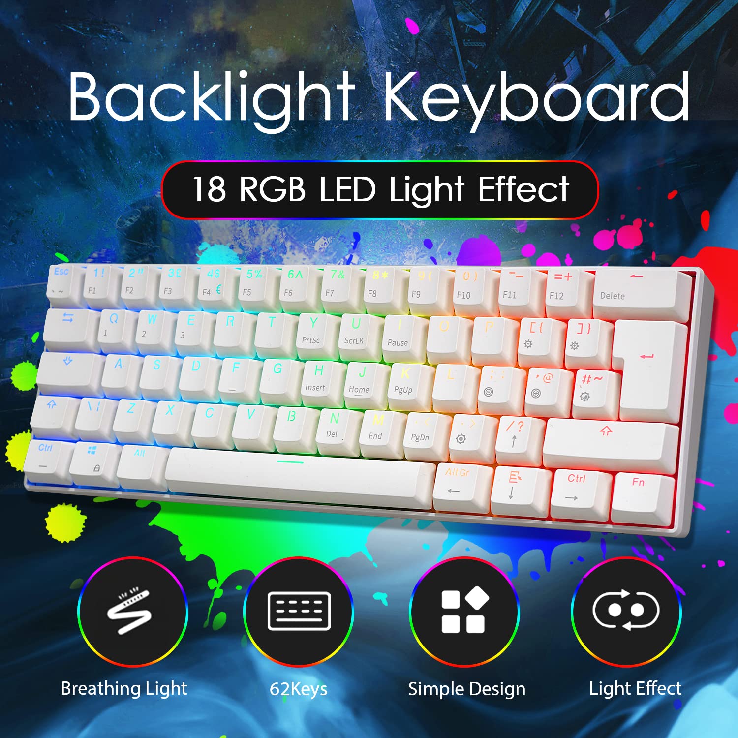 RK ROYAL KLUDGE RK61 60% 2.4Ghz Wireless/Bluetooth/Wired Mechanical ...