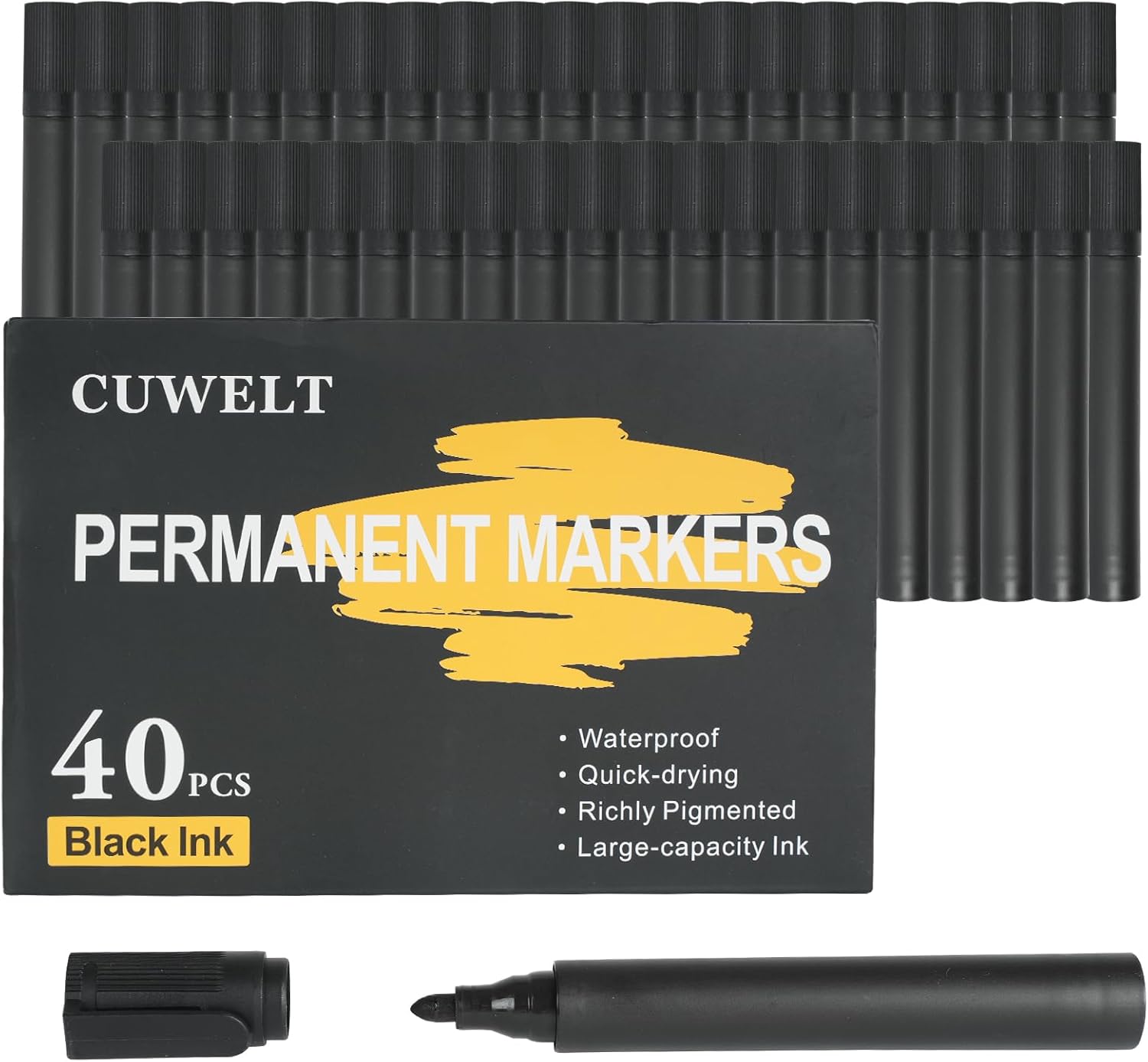 CUWELT 40 Pack Black Permanent Markers Pens, 3mm Bullet Tip Marker Pens ...