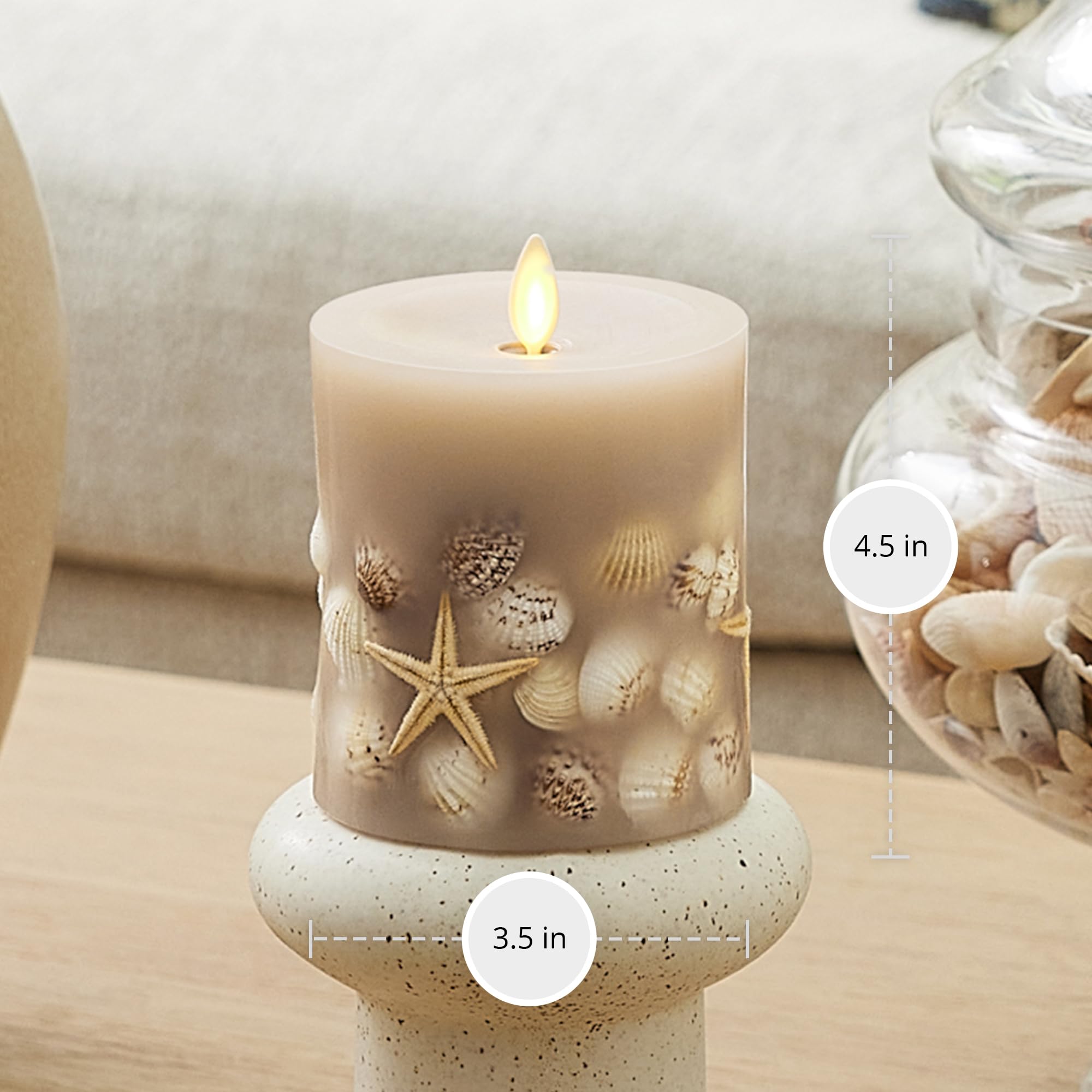 Snapklik.com : Luminara Timeless Taupe Flameless Candle Seashell And ...