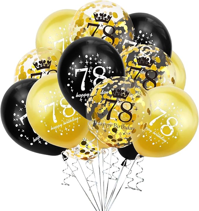 Amazon.com: SHUNTAI 78th Birthday Balloons Black and Gold 78th Birthday ...