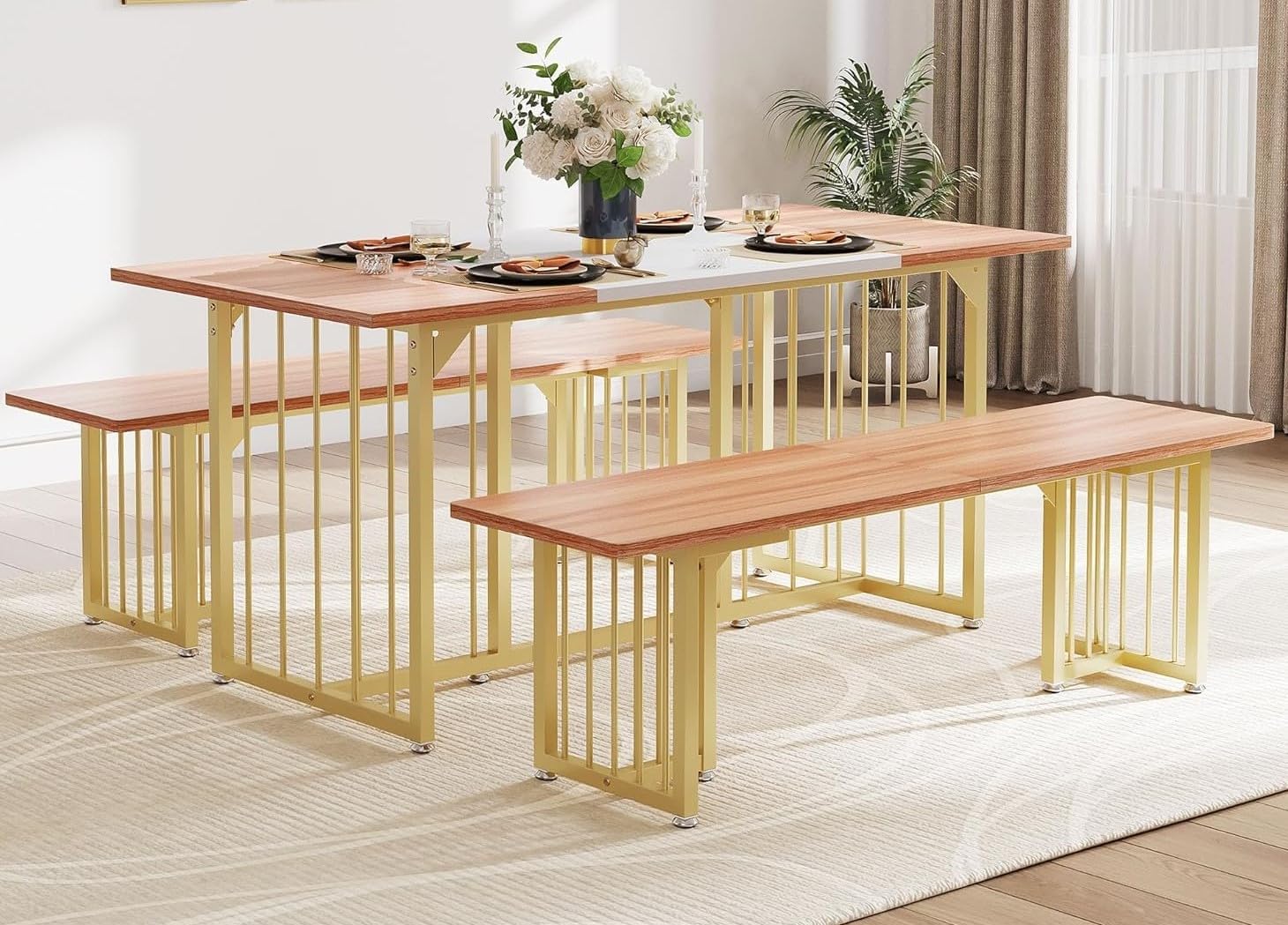 Amazon.com - DWVO 63 Inch Dining Table Set for 4-6 People, 3-Piece ...
