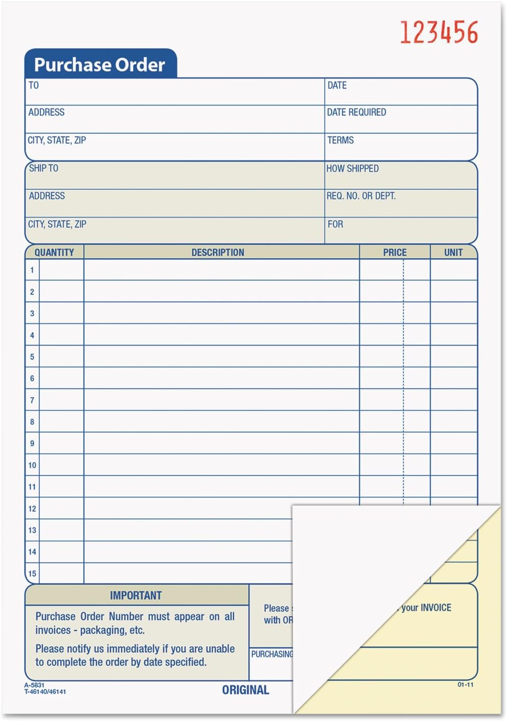 Amazon.com : Tops 46140 Purchase Order Book, Cbnless,2-Parts, 5-9/16 ...