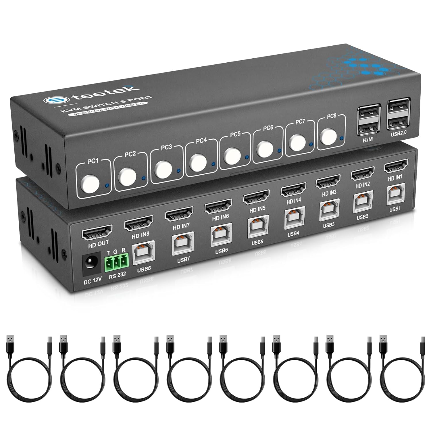 HDMI KVM Switch 8 Port 4K@30Hz, 8 in 1 Out kvm with USB 2.0 Hub ...