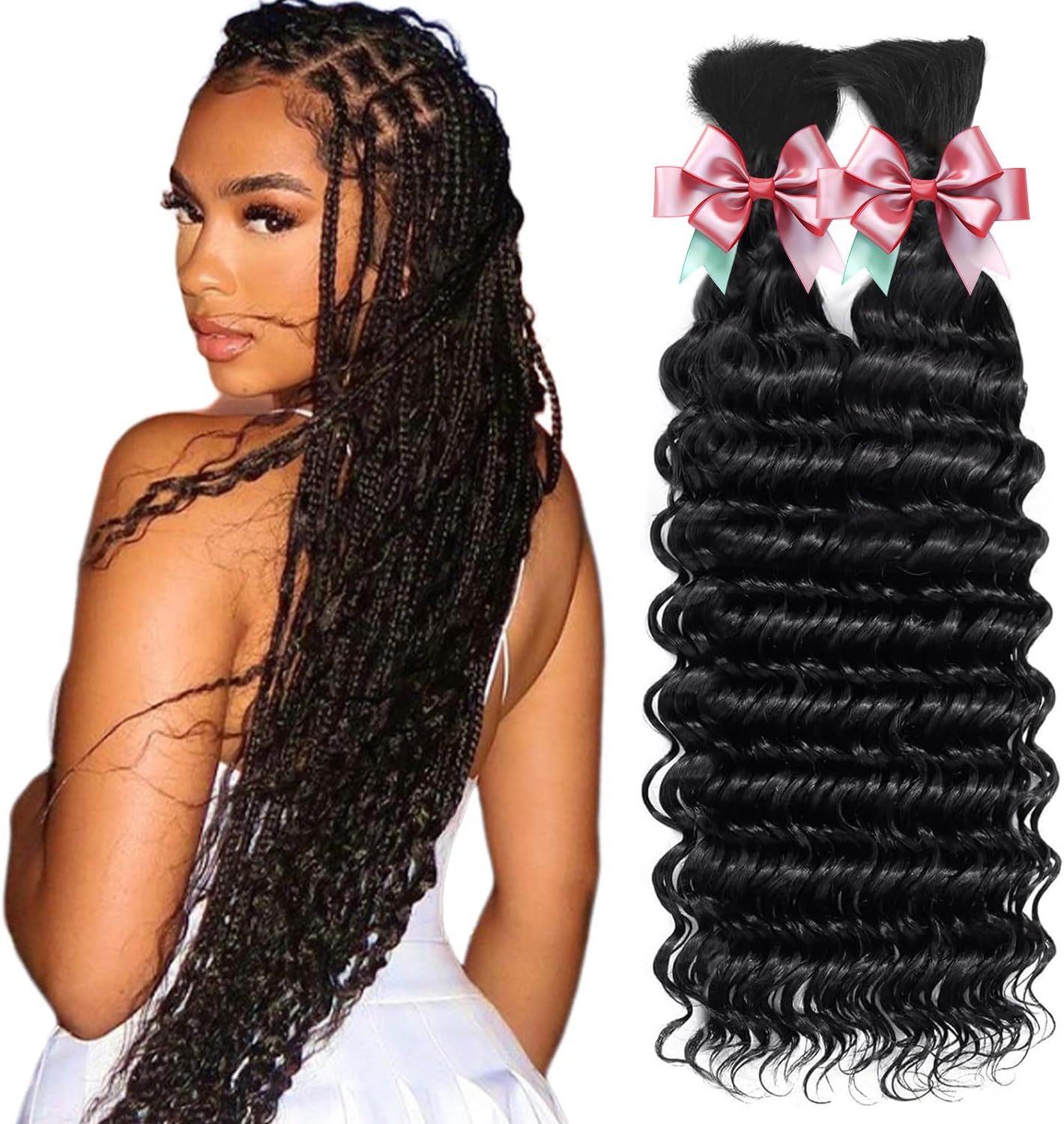 Amazon.com : Deep Wave Bulk Human Hair for Braiding 100% 15A Brazilian ...