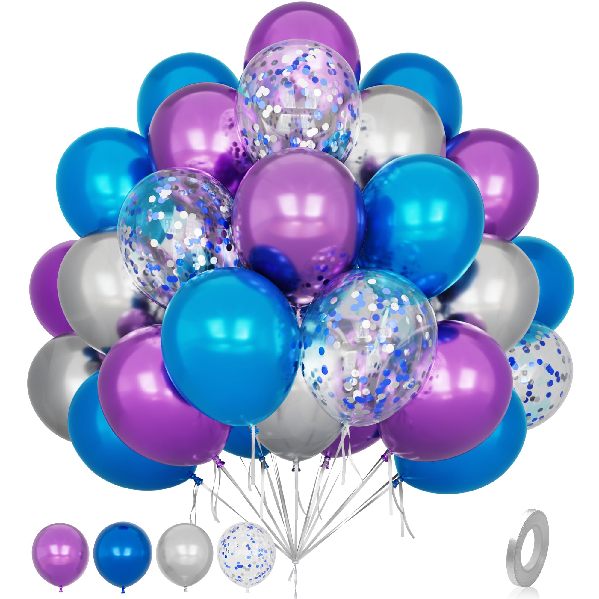 50pcs Metallic Blue Purple Silver Balloons, 12 Inch Purple Blue Silver ...