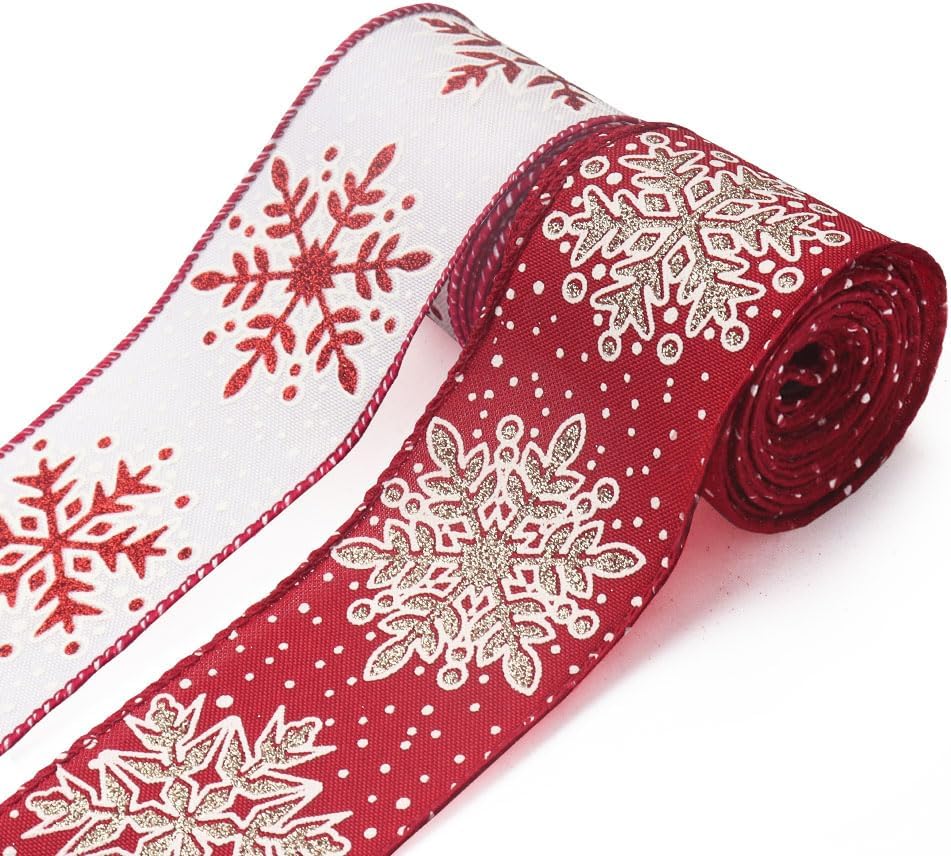 Amazon.com: Estivaux 2 Rolls Christmas Ribbons for Crafting, Xmas Wired ...