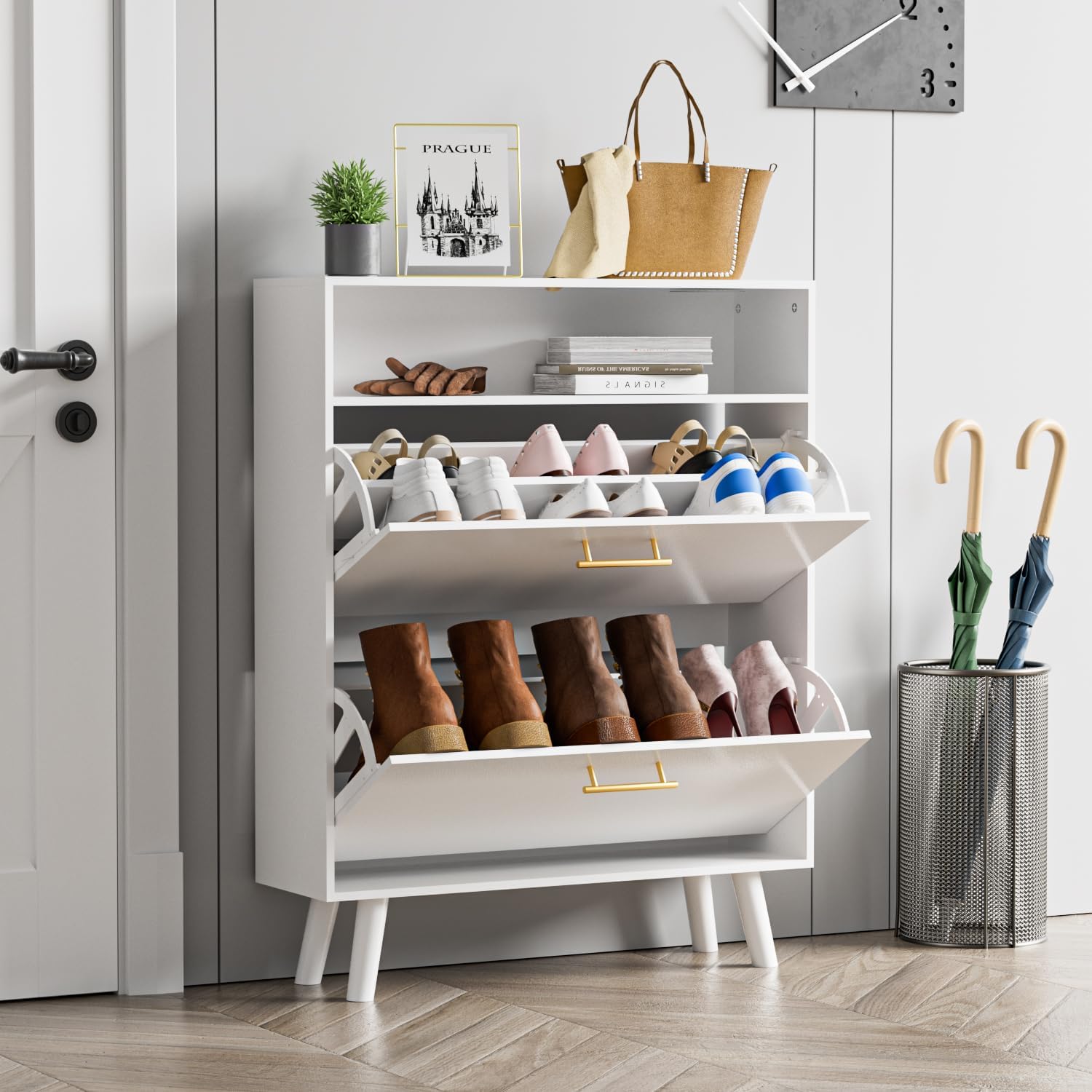 Amazon.com: Wananlanen White Shoe Storage Cabient with 2 Flip Drawer ...