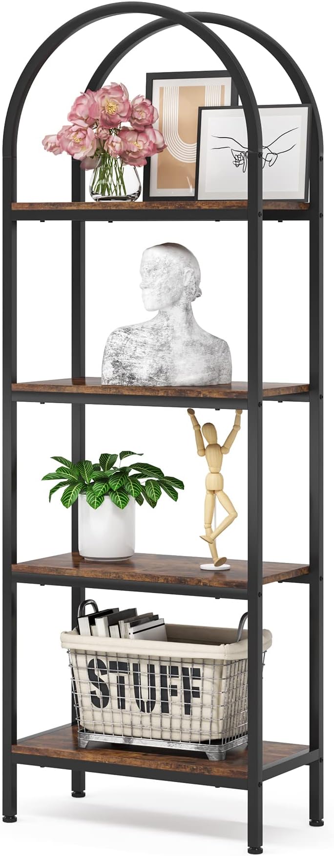 Amazon.com: LITTLE TREE 4-Tier Arched Bookshelf, Tall Open Bookcase ...