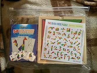 Amazon.com: 3 Bees & Me 2 Wooden Tangram Shapes Puzzle Toys with 52 ...