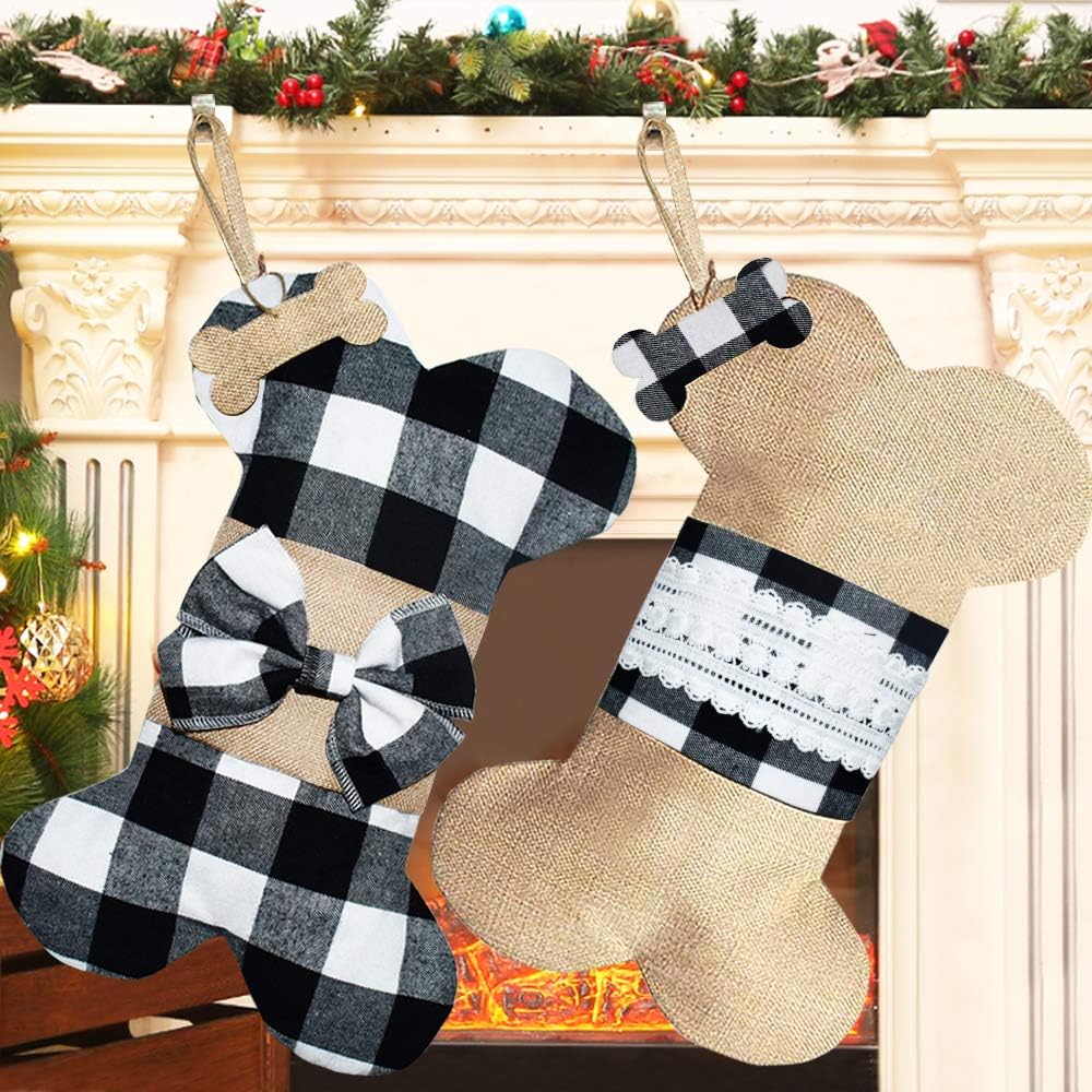 Amazon.com: Senneny 2 Pack Pet Dog Christmas Stockings Buffalo Black ...