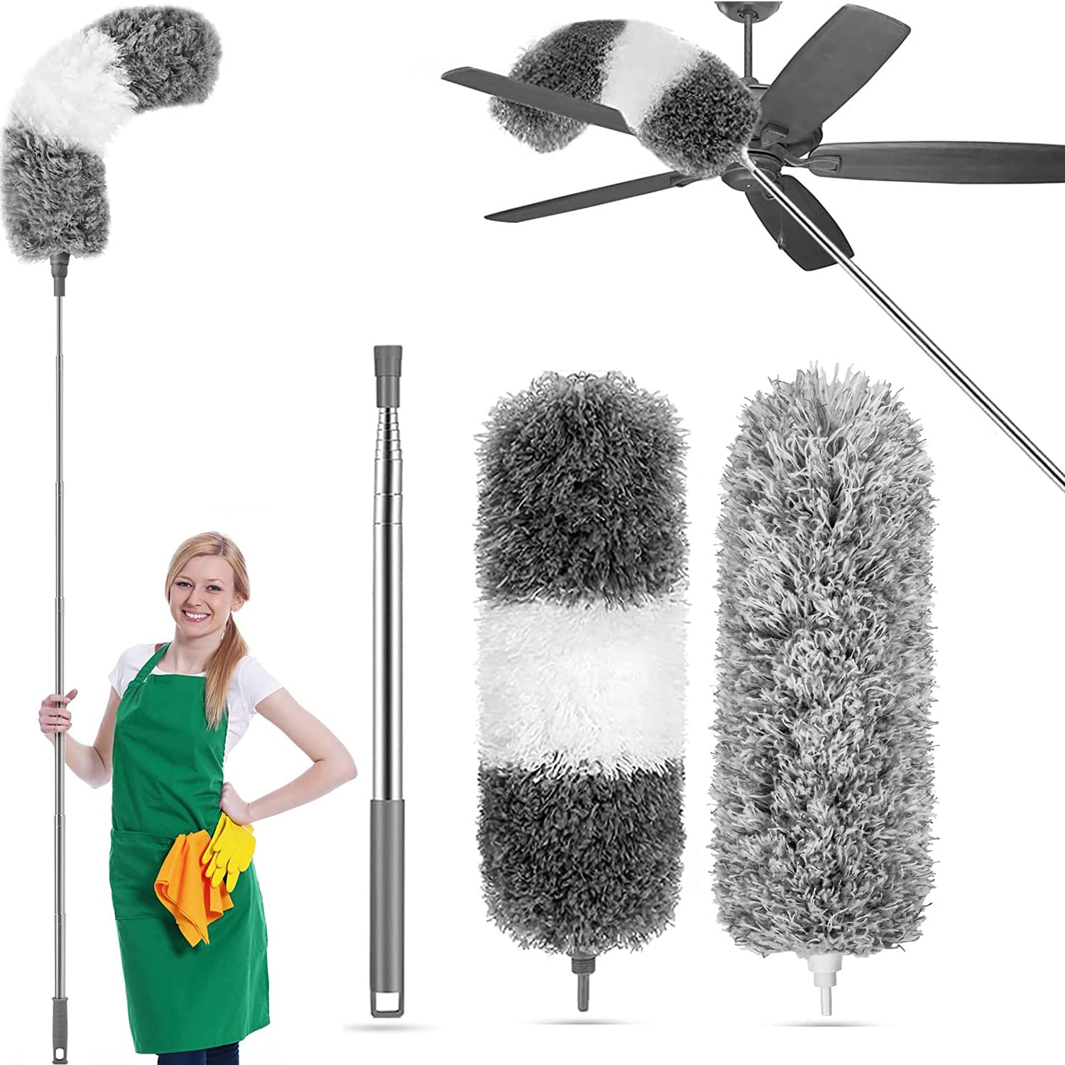 TINDTOP Microfiber Feather Duster Kit, Extendable Pole Cobweb Duster ...